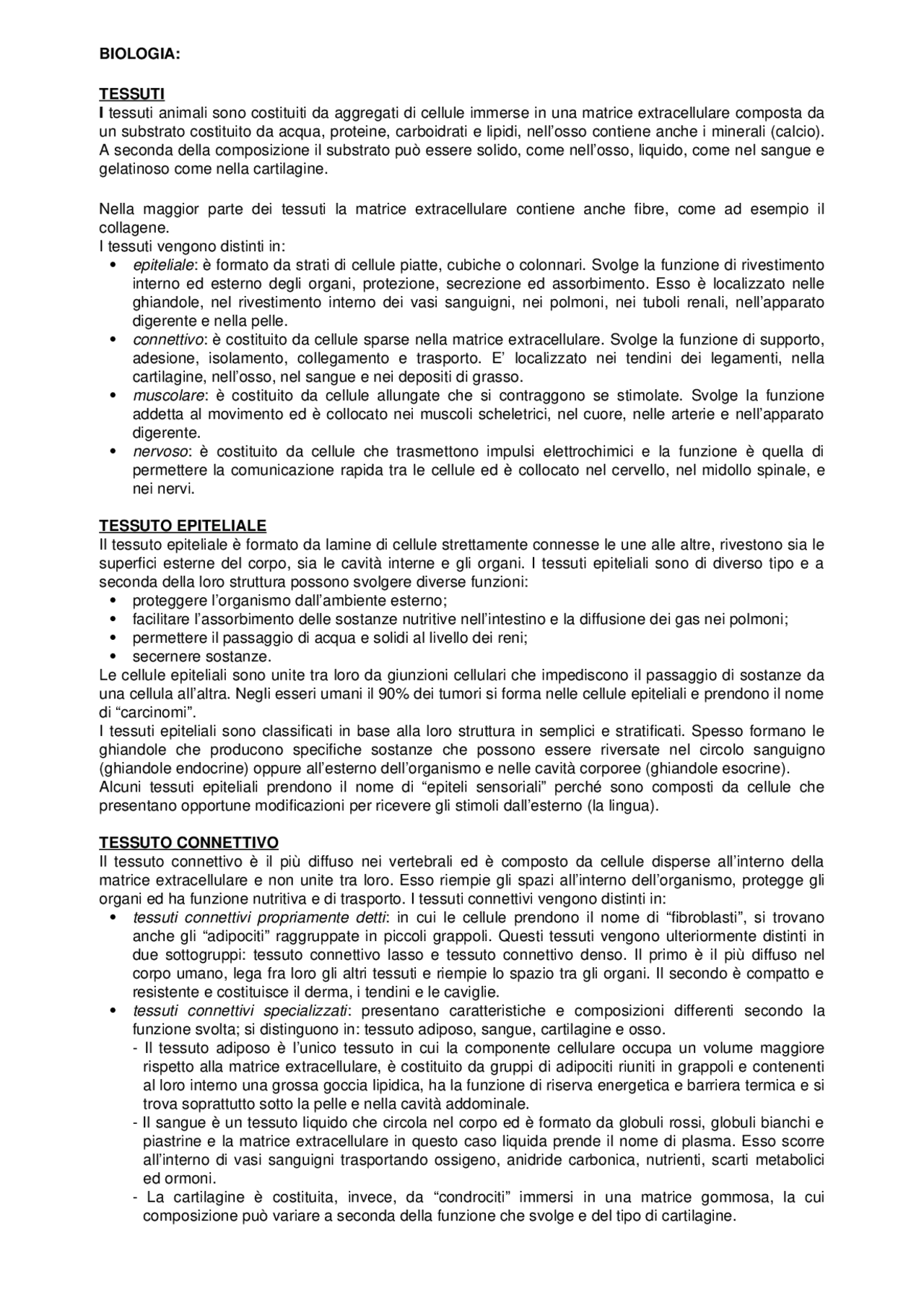 Biologia Tessuti Sistemi Docsity