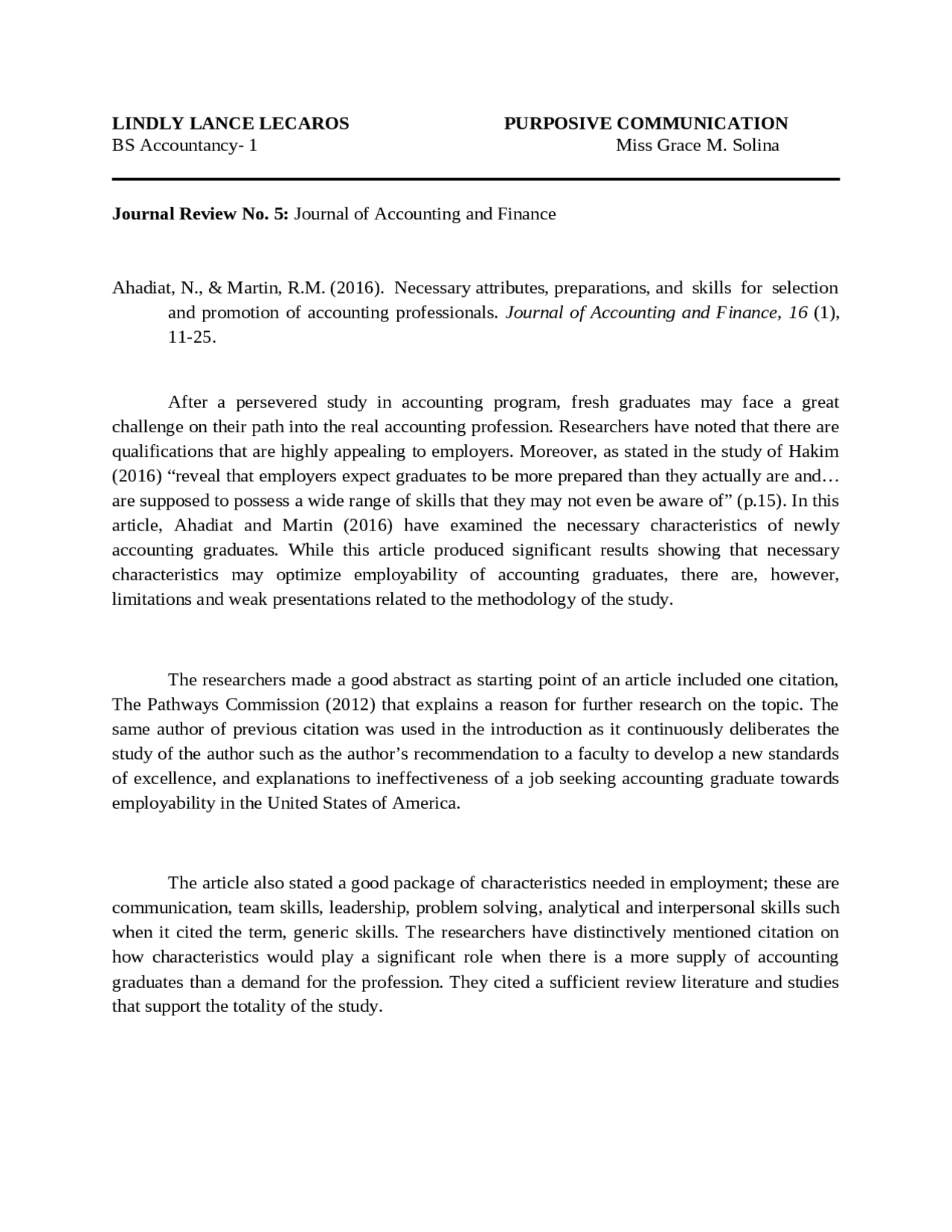 Critique paper on a journal article - Docsity