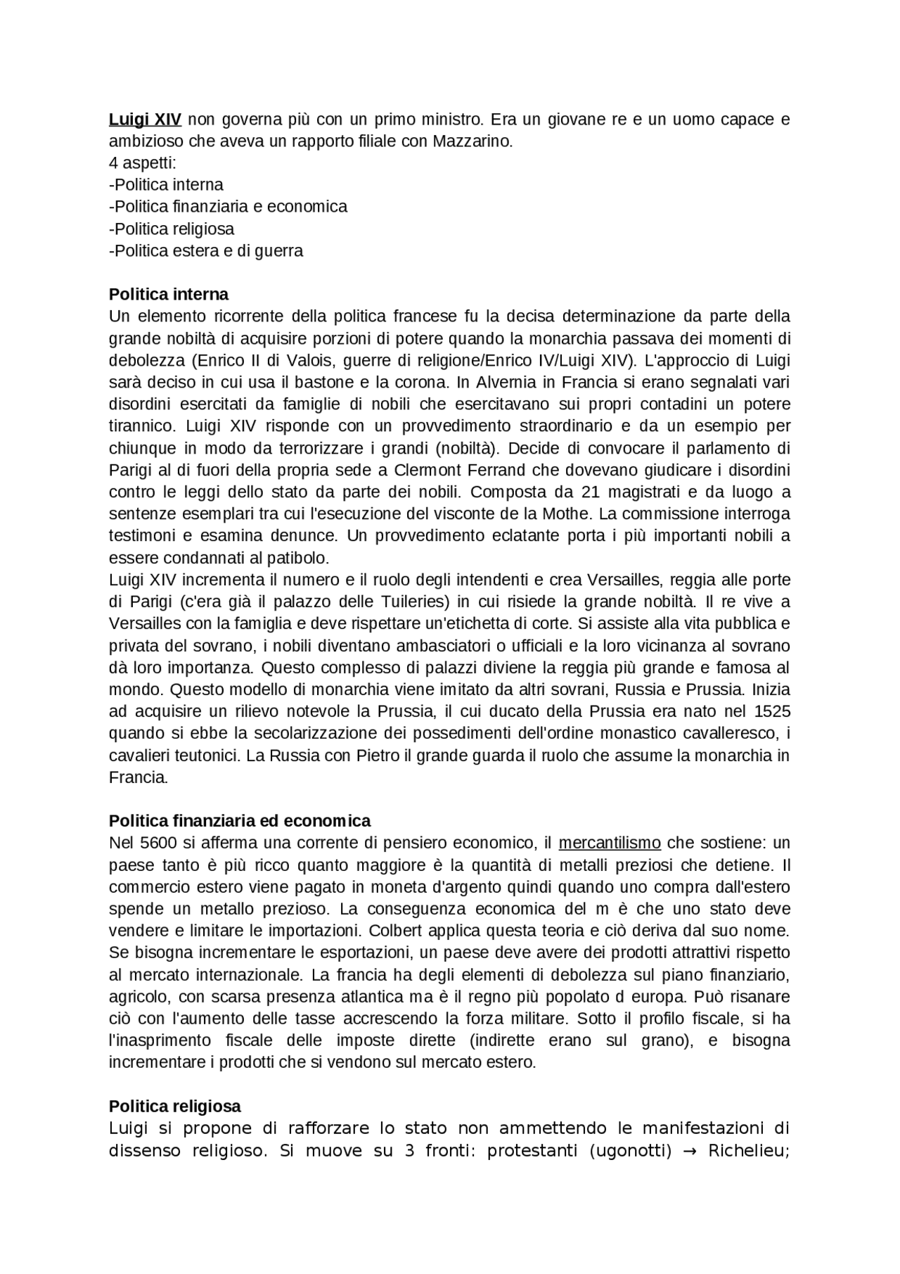 Appunti Di Luigi Xiv Storia Docsity