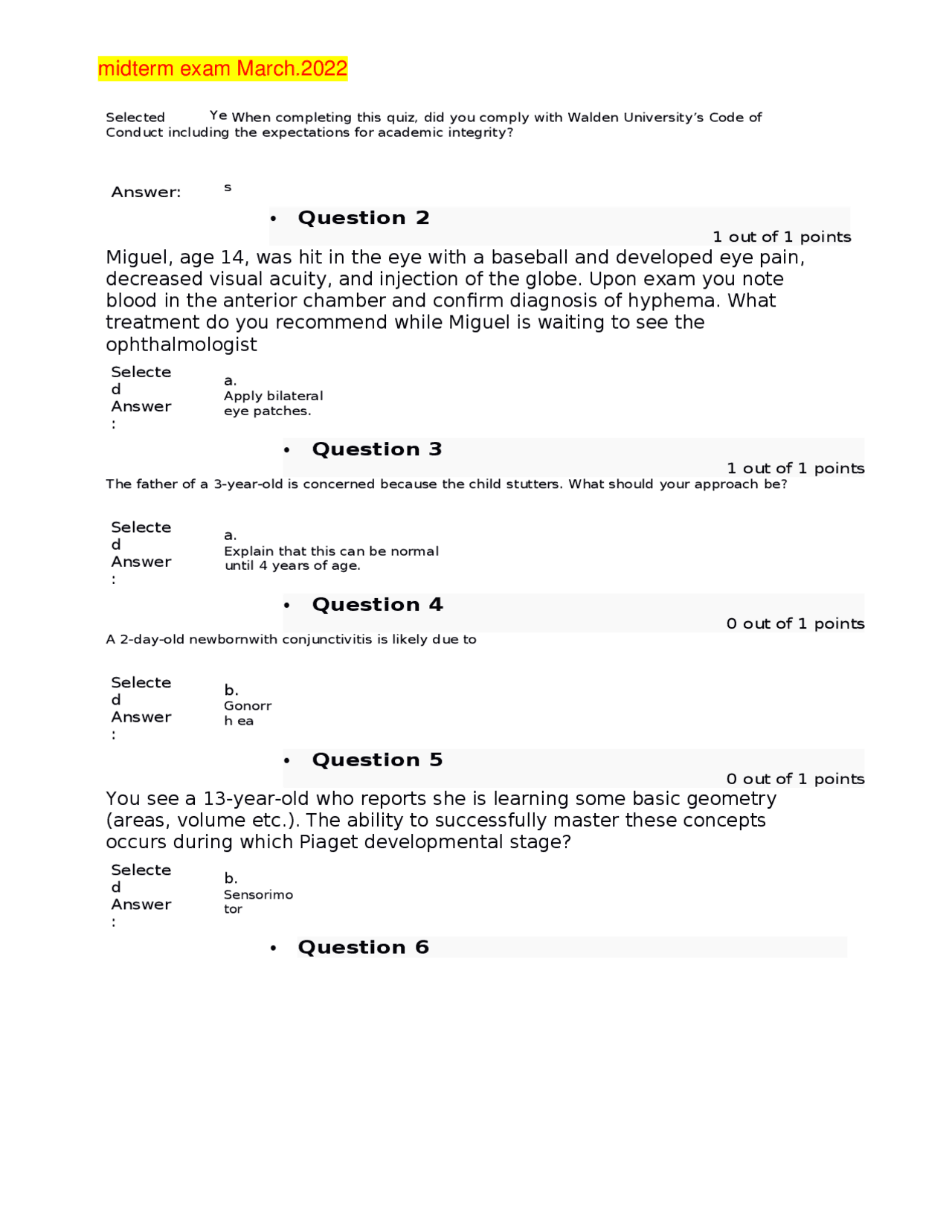 Midterm exam March.2020. - Docsity