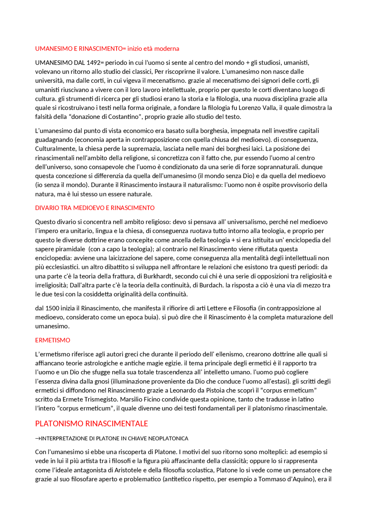 Umanesimo E Rinascimento Docsity