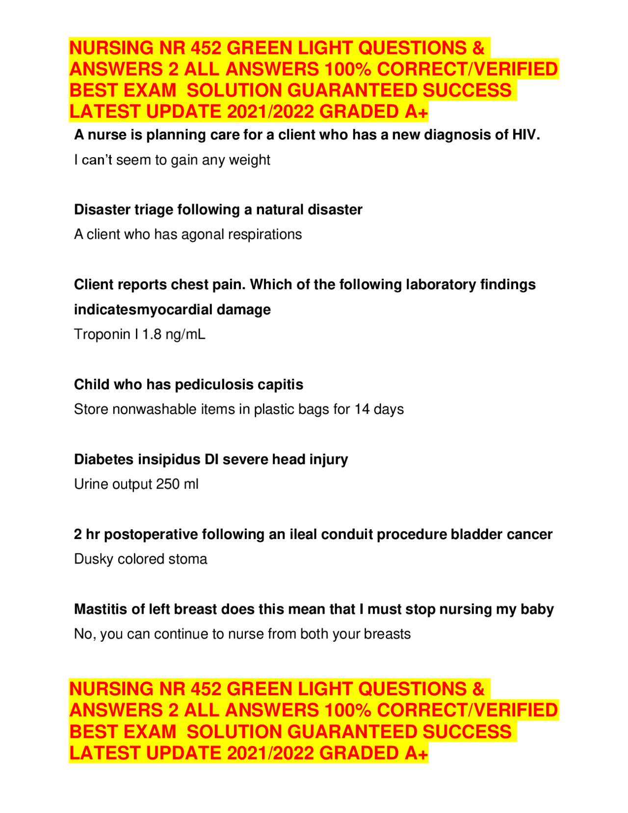 NURSING NR 452 GREEN LIGHT QUESTIONS & ANSWERS 2 ALL ANSWERS 100% ...