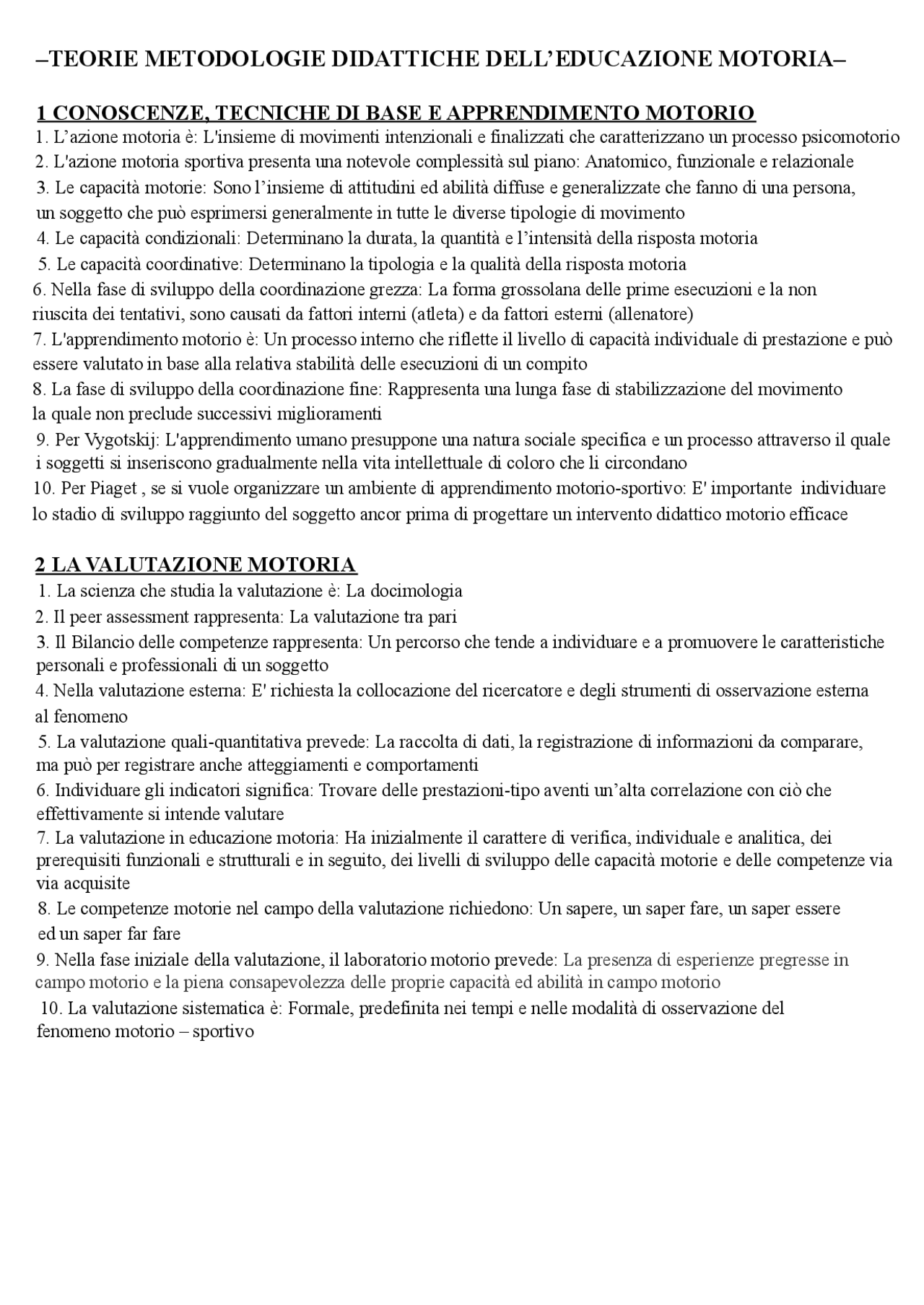 Teorie Metodologie Didattiche Delleducazione Motoria Docsity