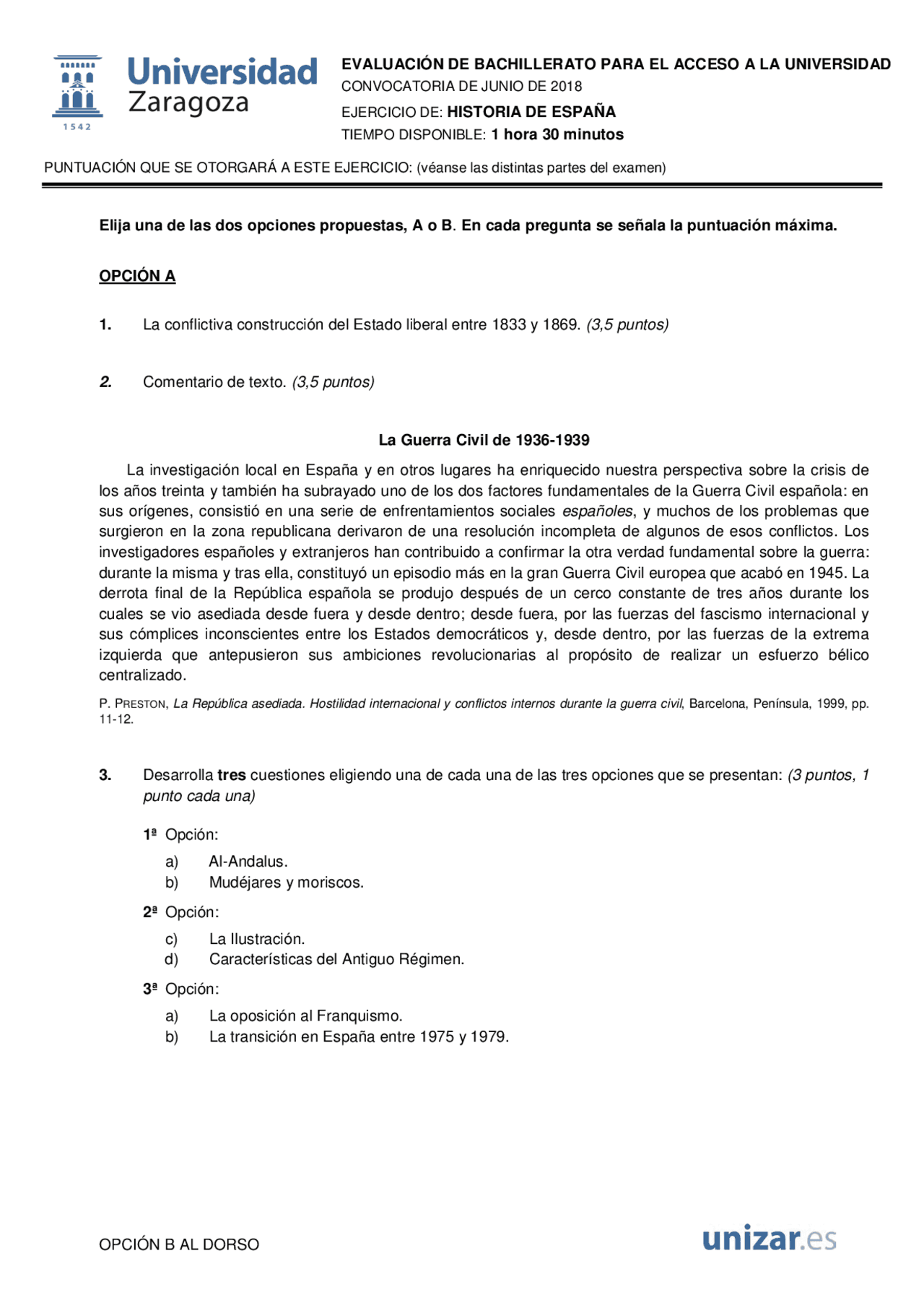 Historia de España examen resuelto - Docsity
