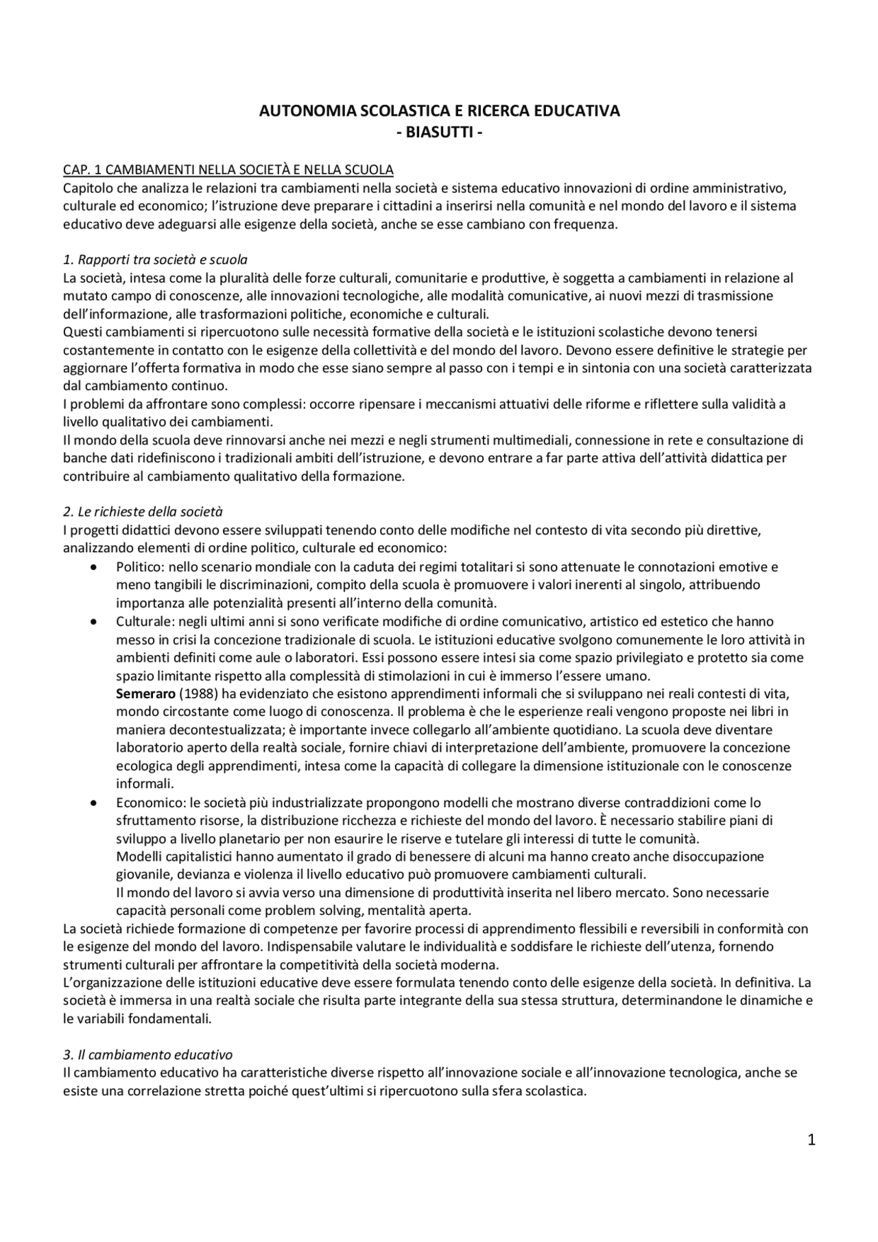Autonomia Scolastica E Ricerca Educativa Biasutti Docsity