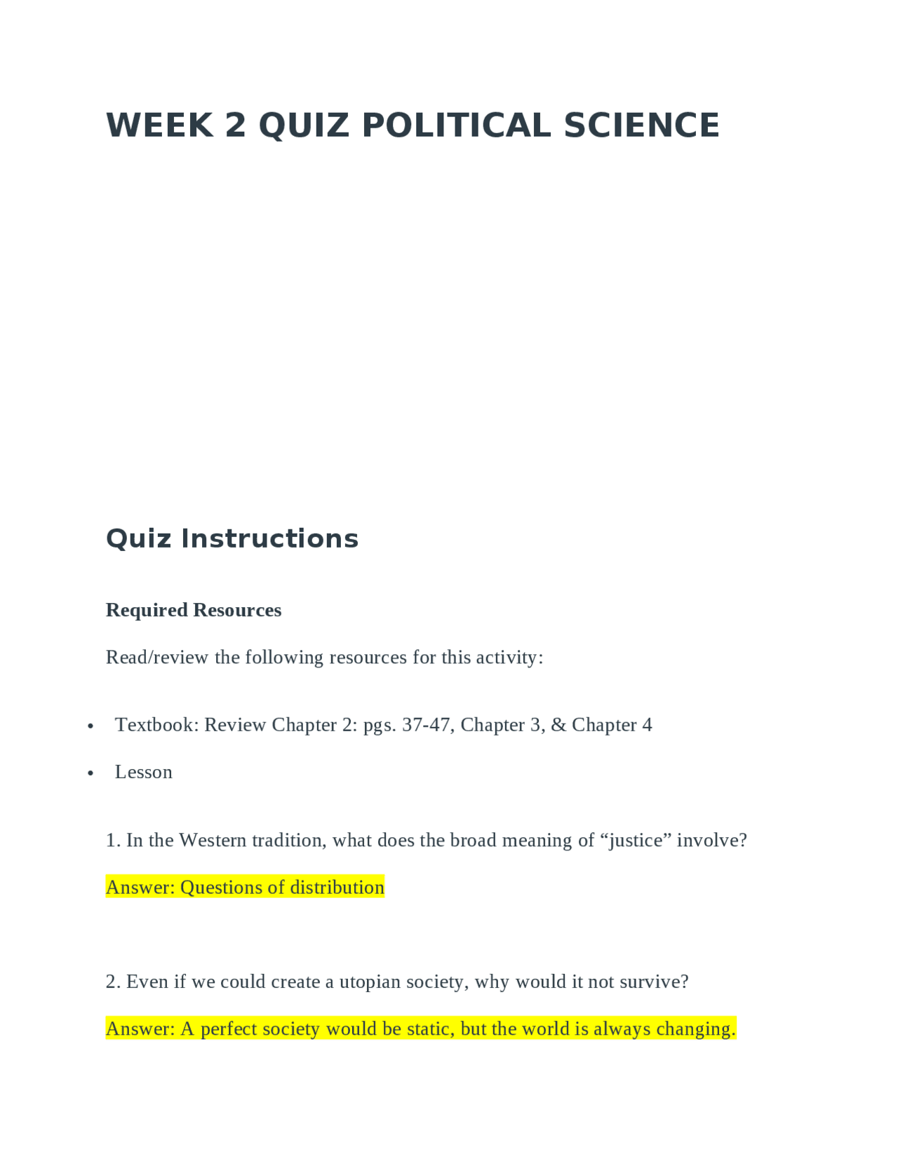 WEEK 2 QUIZ POLITICAL SCIENCE/ WEEK 2 QUIZ POLITICAL SCIENCE. | Exams ...