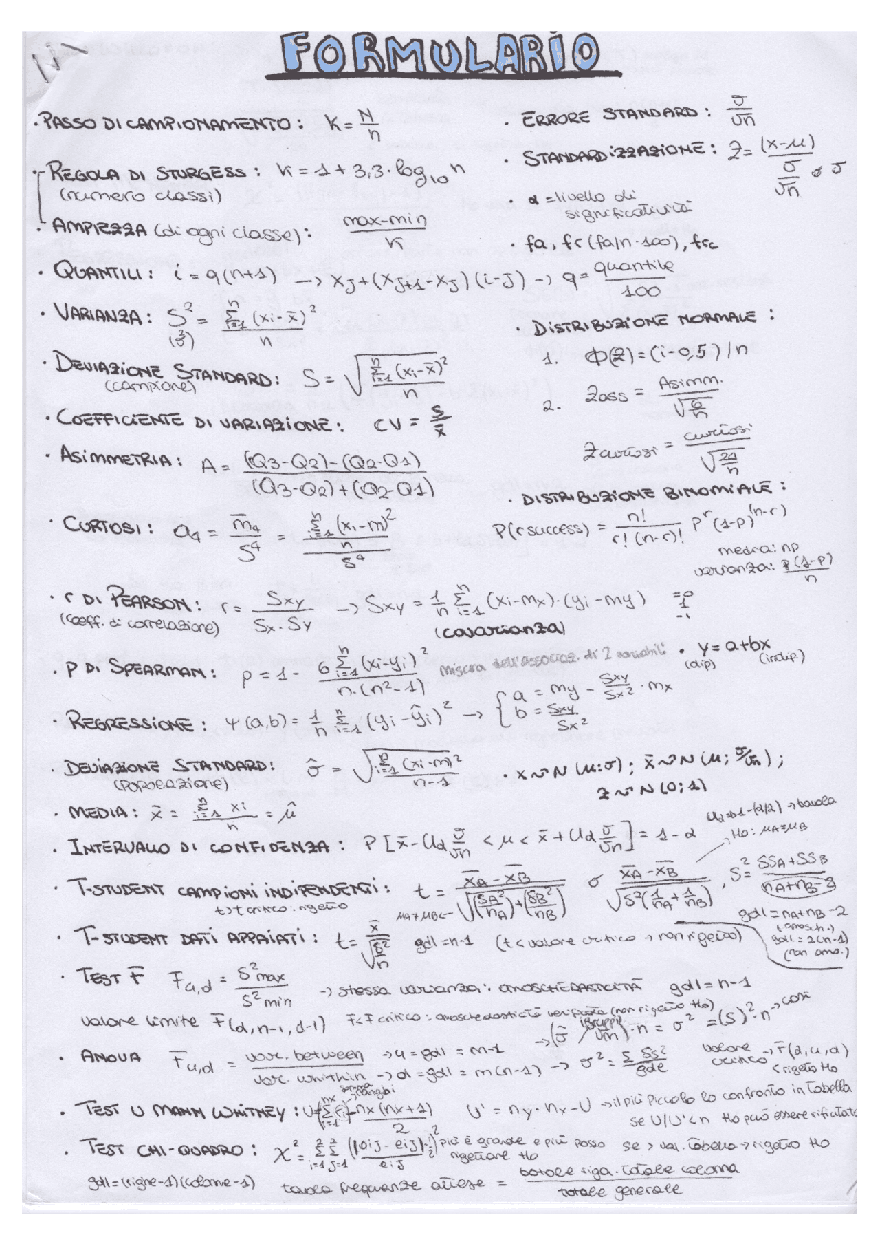 Formulario Biostatistica Docsity