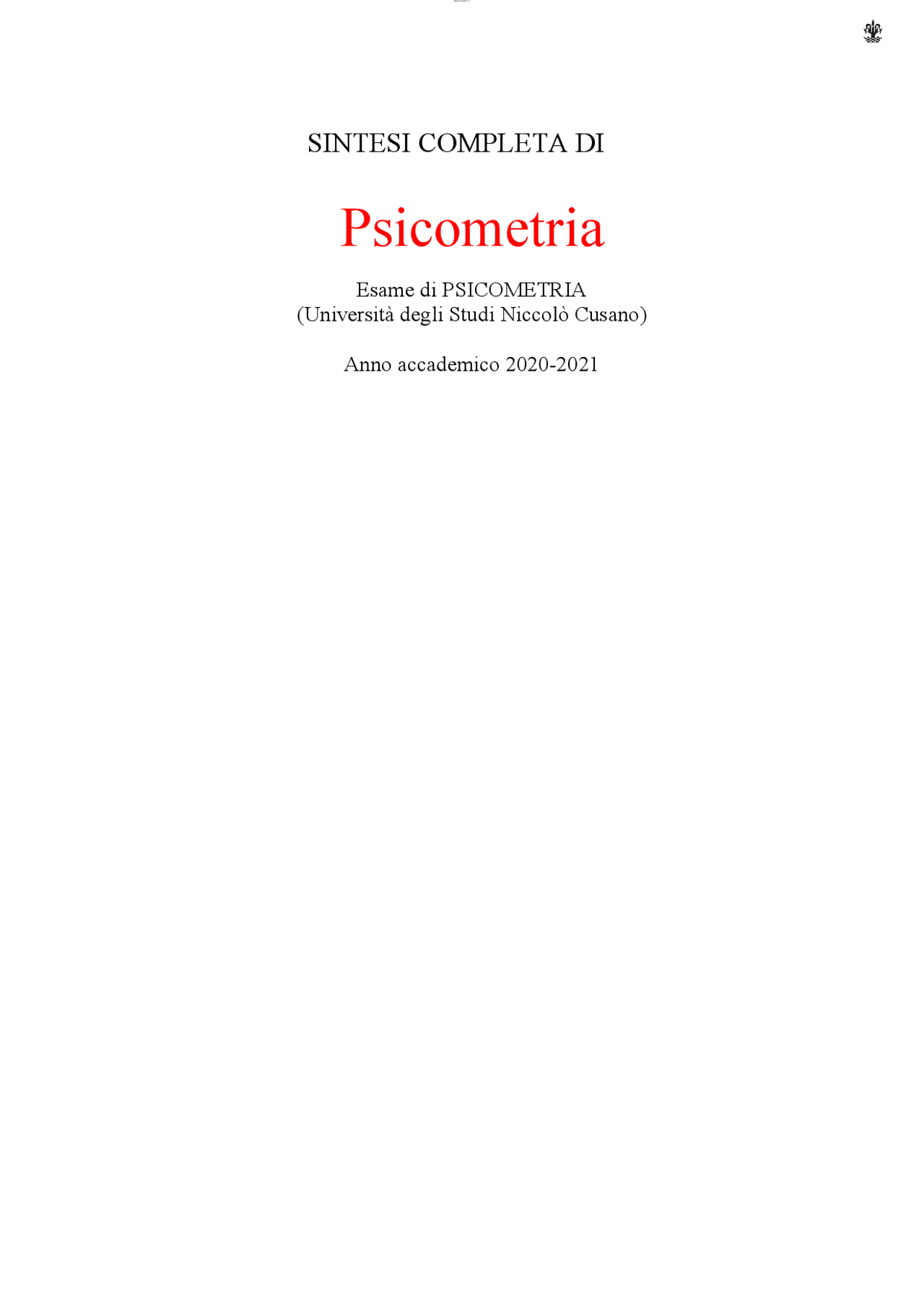 Psicometria Riassunto Docsity