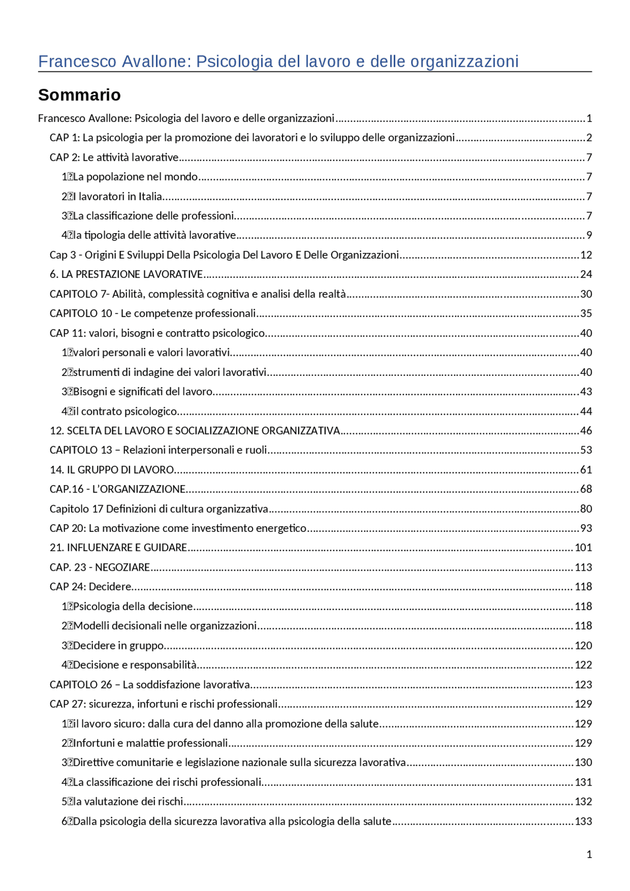 Riassunto psicologia del lavoro e delle organizzazioni- Francesco ...