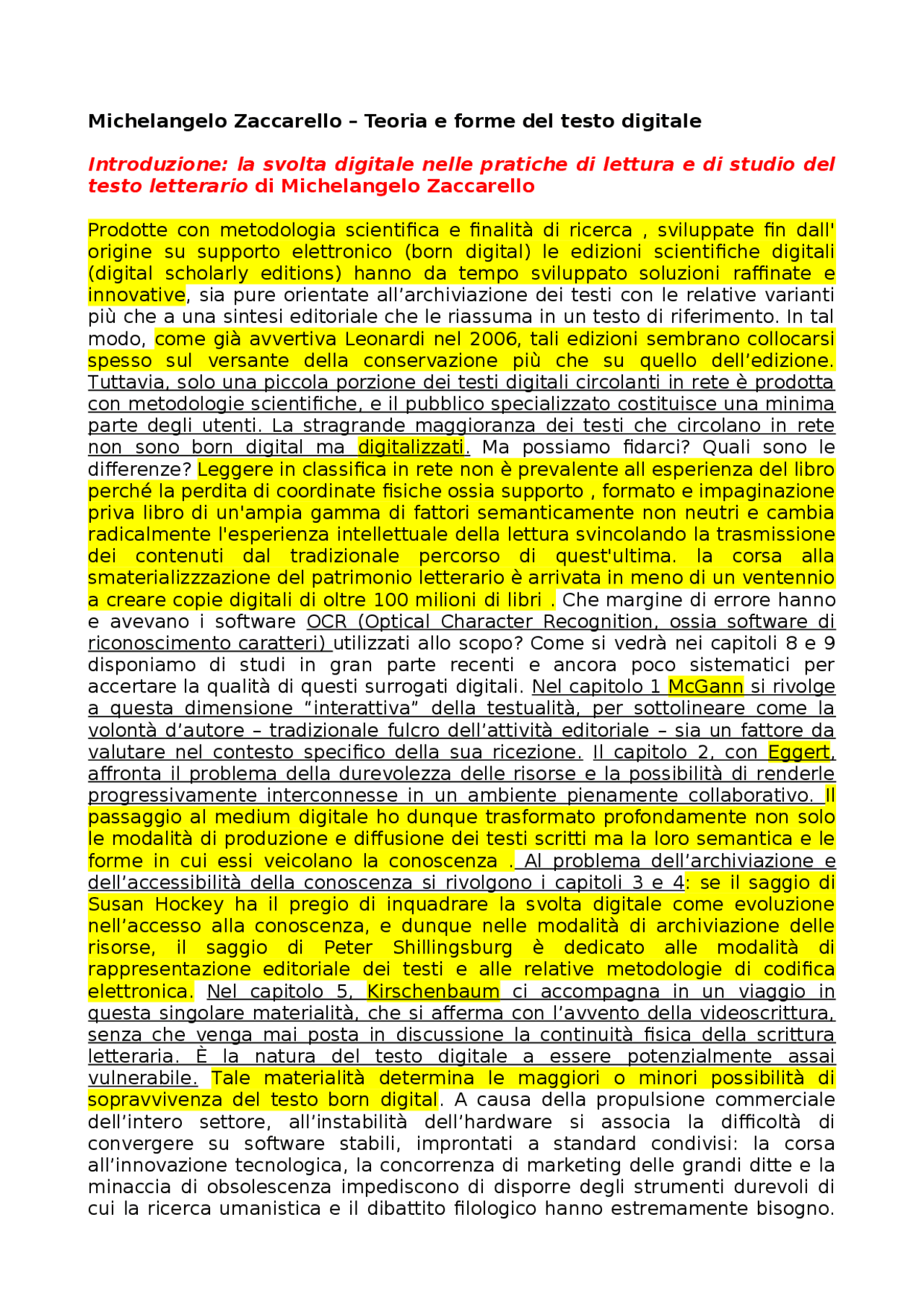 Teoria E Forme Del Testo Digitale Zaccarello Docsity