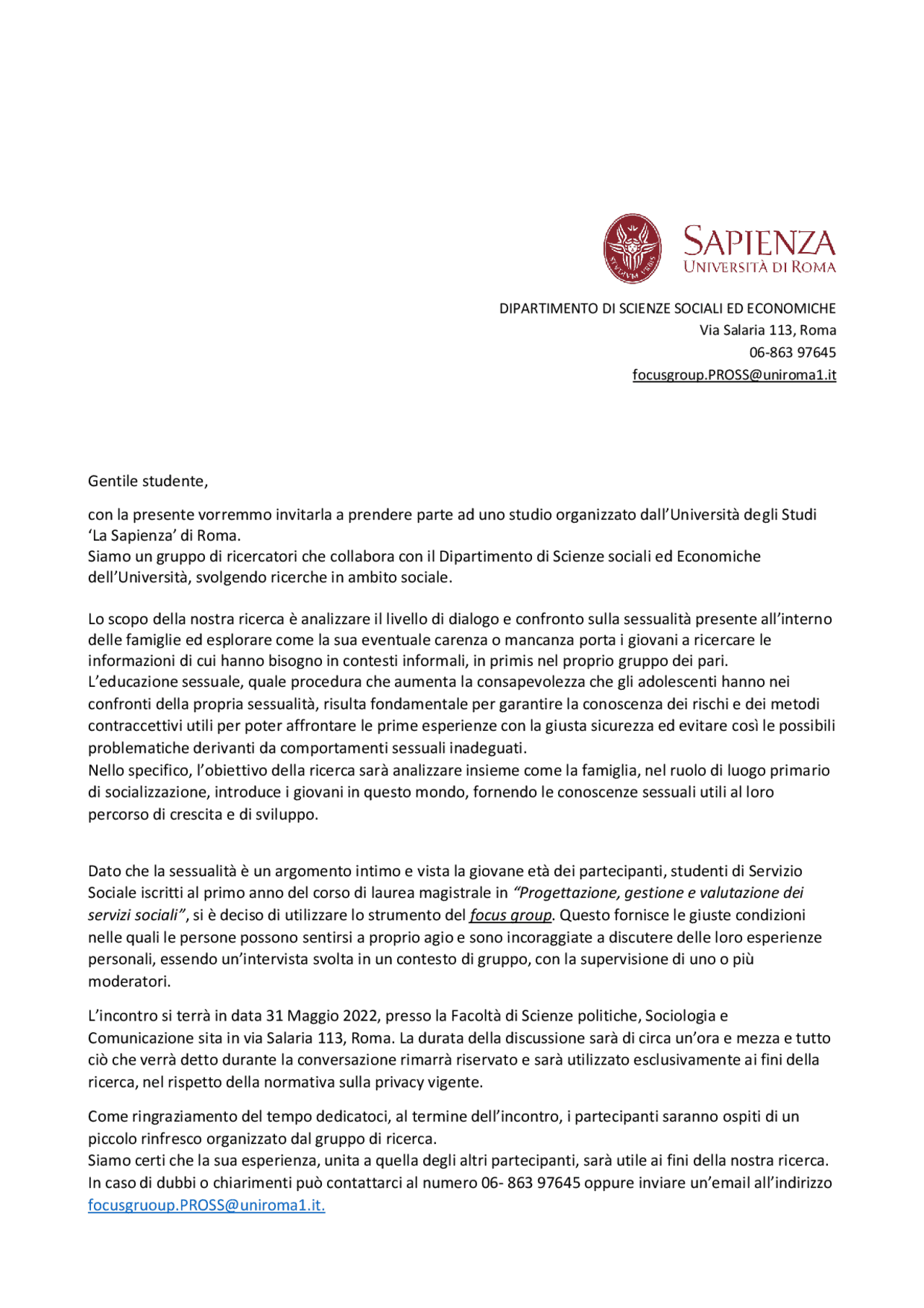 Lettera di invito prof Di Pentima - Docsity