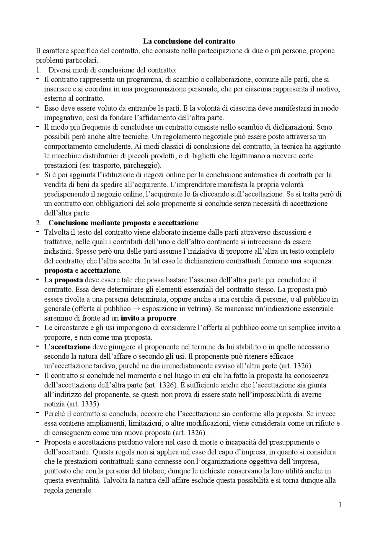 Il contratto formazione ed effetti | Appunti di Diritto Privato | Docsity