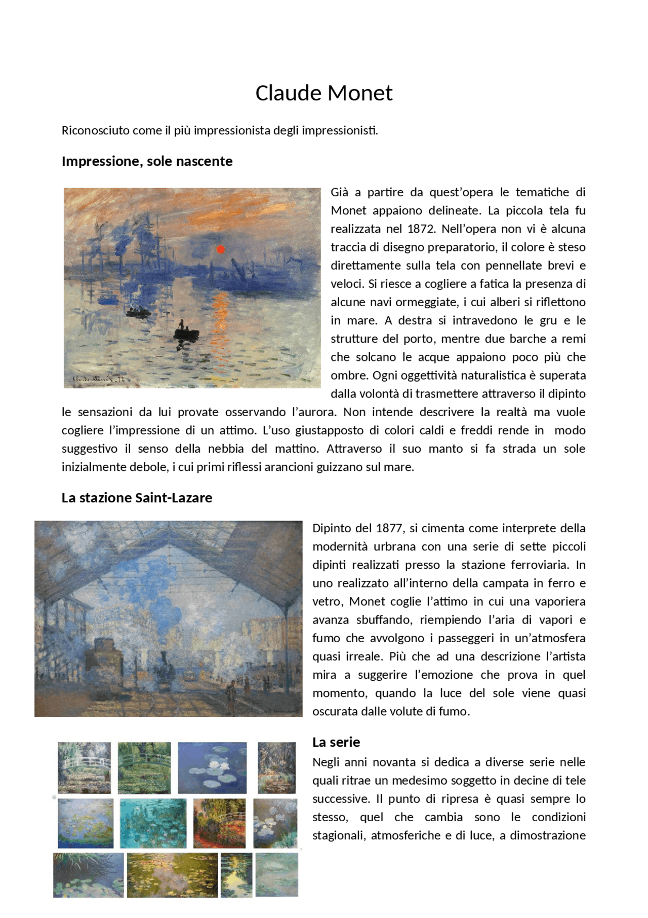 Principali Opere Di Monet Docsity