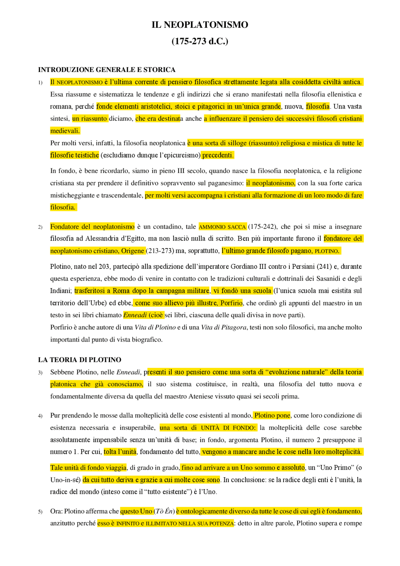 Il neoplatonismo - Docsity