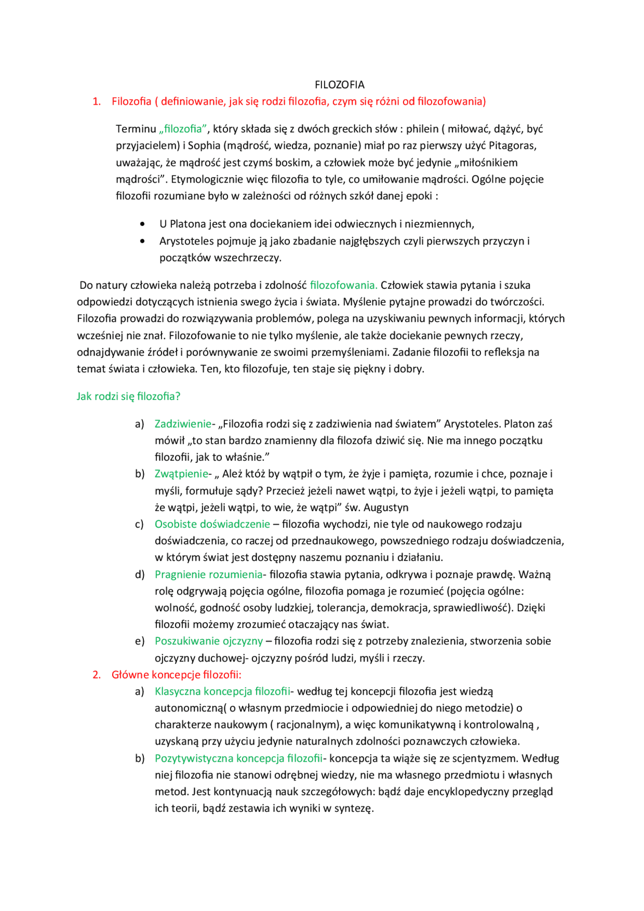 Notatki Przygotowawcze Do Kolokwium Z Filozofii Docsity