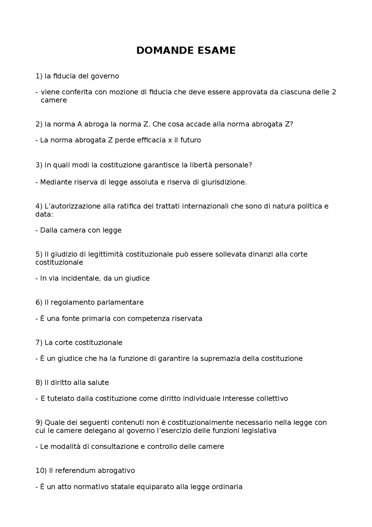 Domande Diritto Pubblico Prove Desame Di Diritto Pubblico Docsity