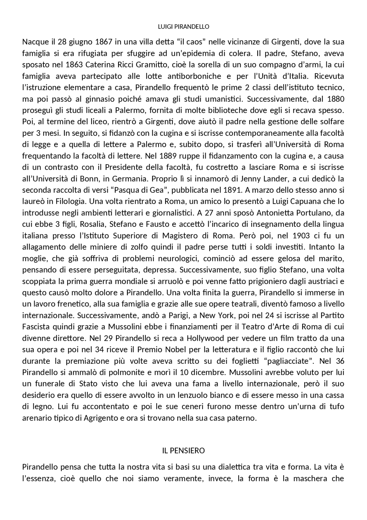 Riassunto Su Luigi Pirandello Docsity