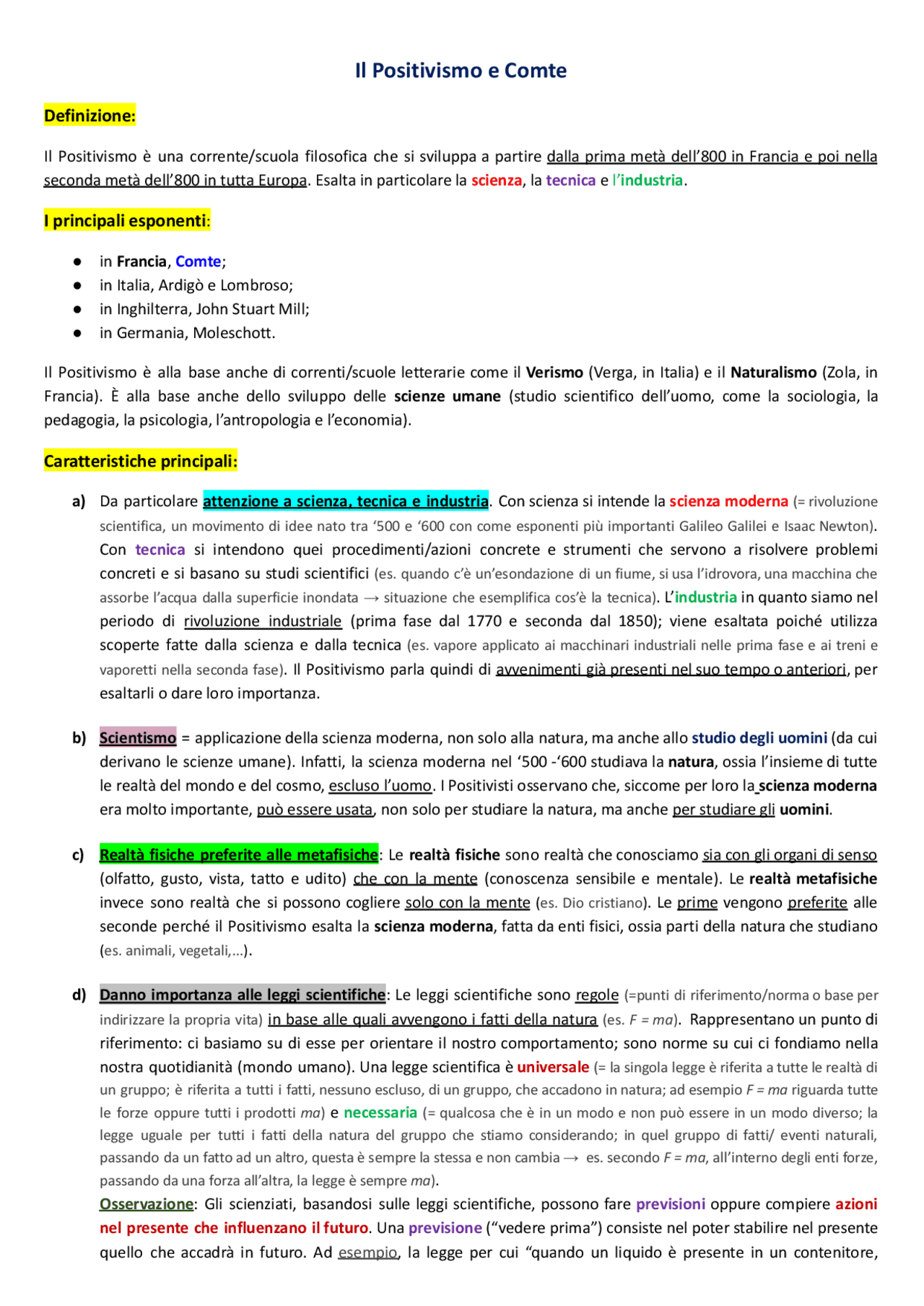 Il Positivismo E Comte Docsity