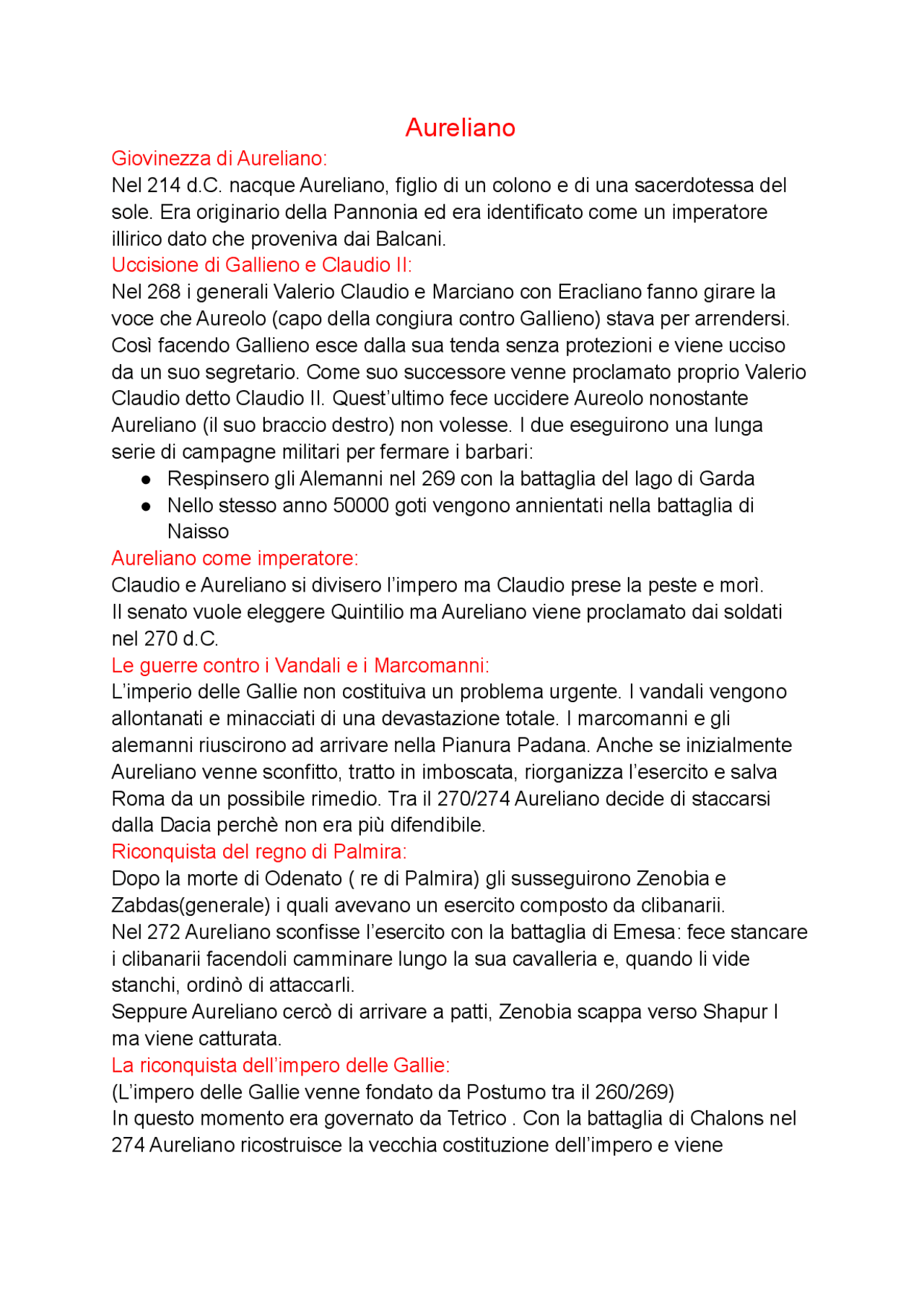 Limperatore Aureliano Docsity