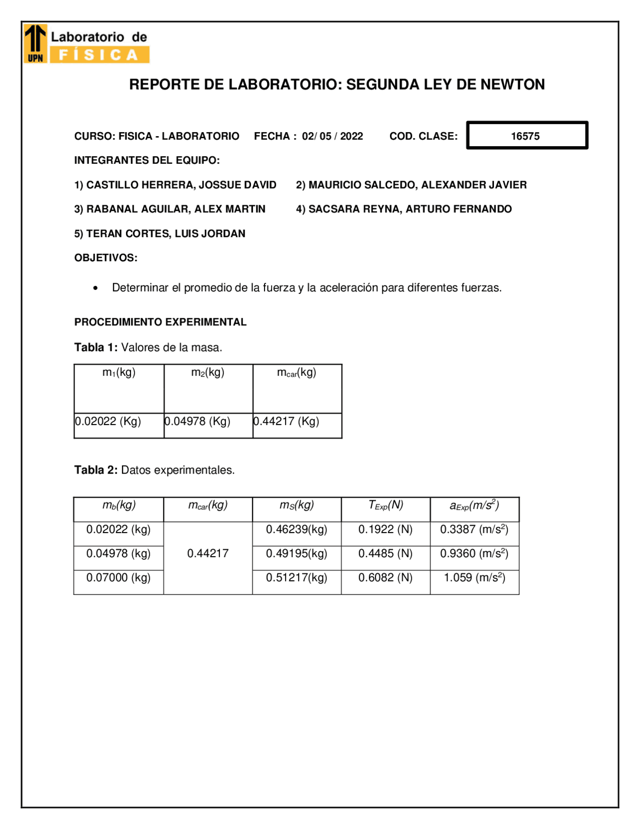 Reportes Fisica Upn Laboratorio Docsity