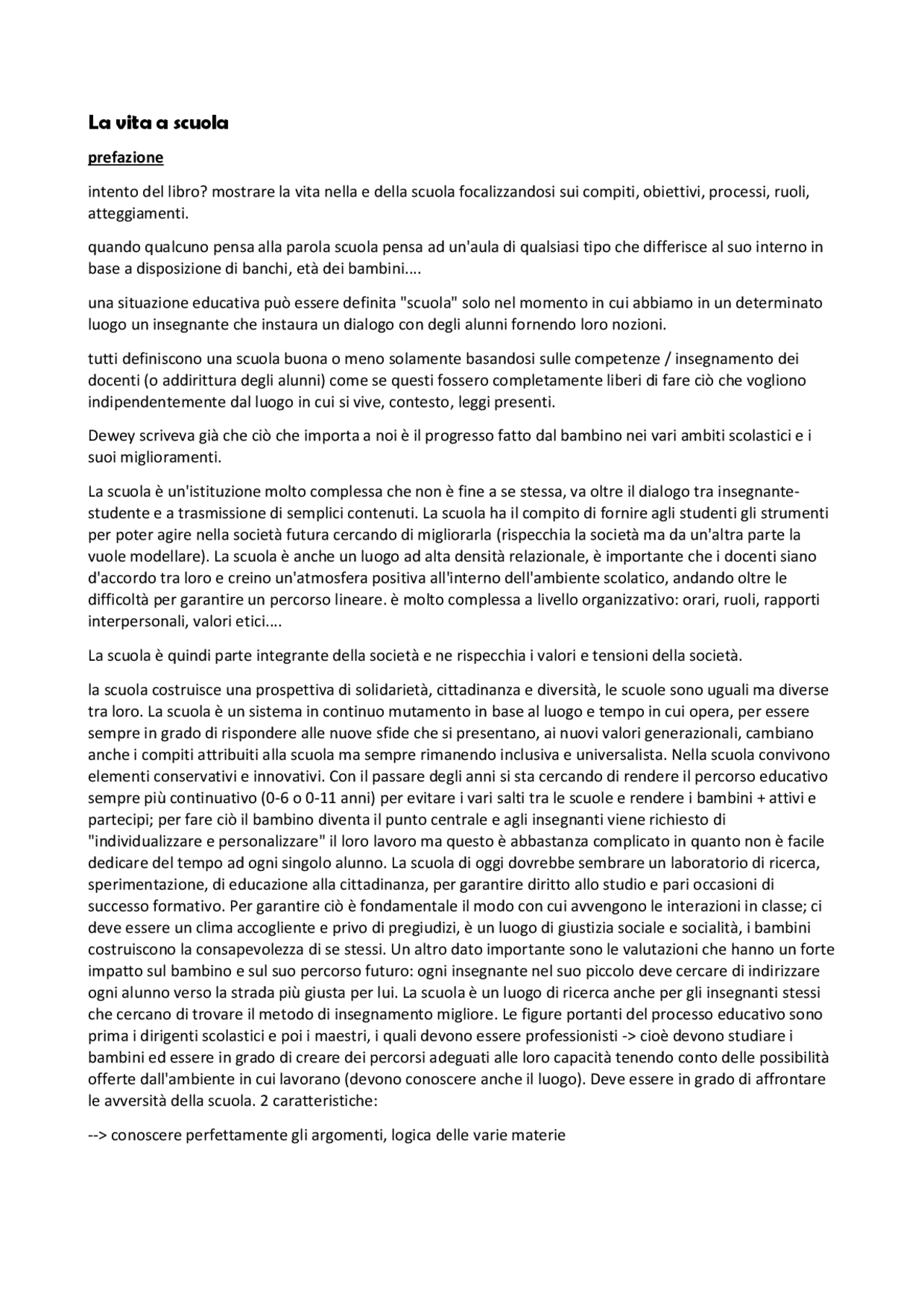 Riassunto Del Libro La Vita A Scuola Docsity