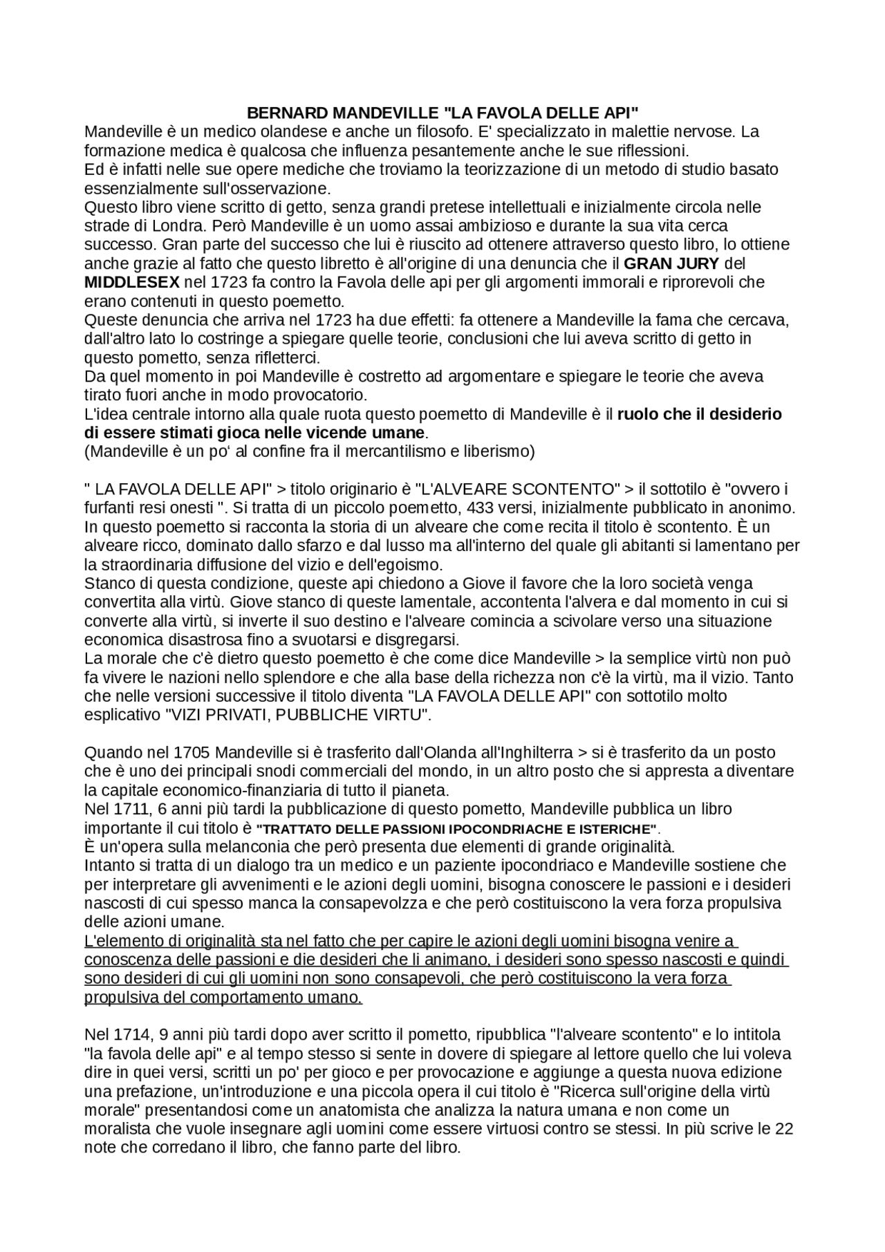 Appunti Sulla Favola Delle Api Di Mandeville Docsity