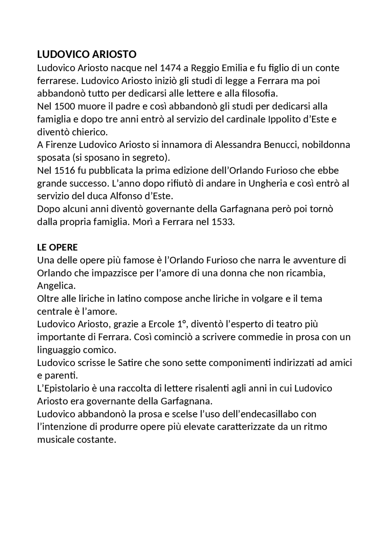 Ludovico Ariosto (riassunto) | Schemi e mappe concettuali di Italiano ...