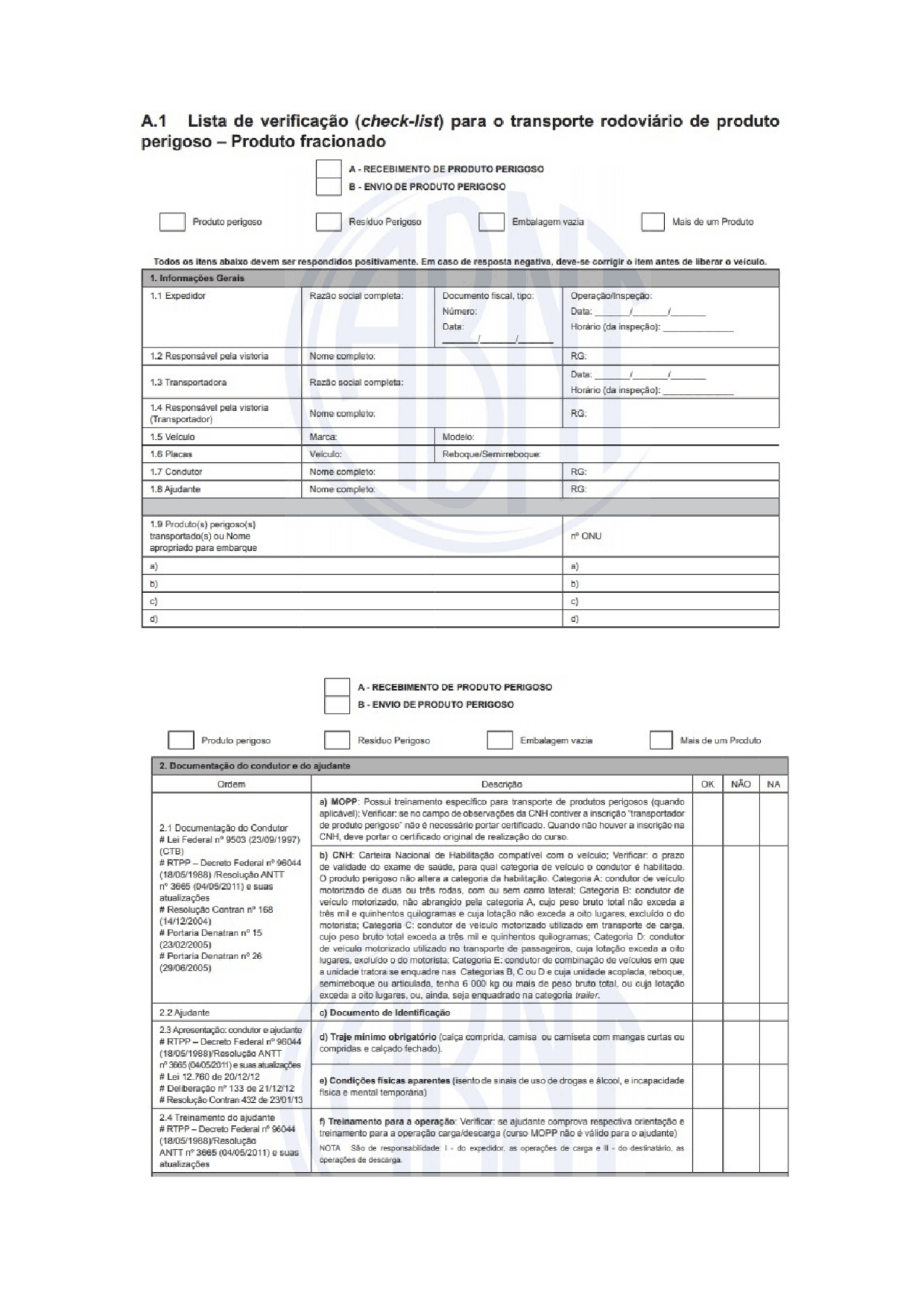 Modelo de check list de transporte - Docsity