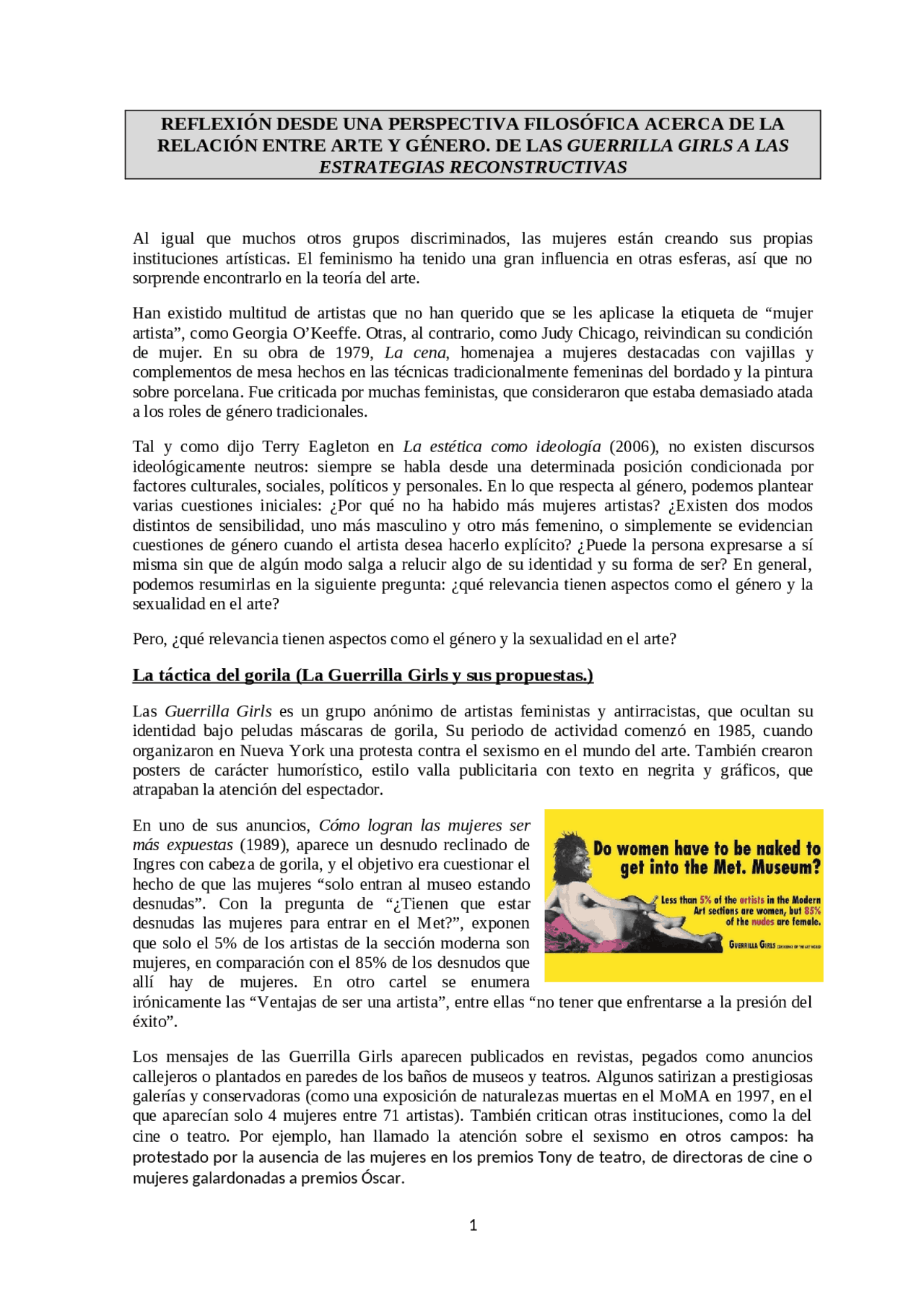 Arte y género: influencia mutua | Resúmenes de Estética | Docsity