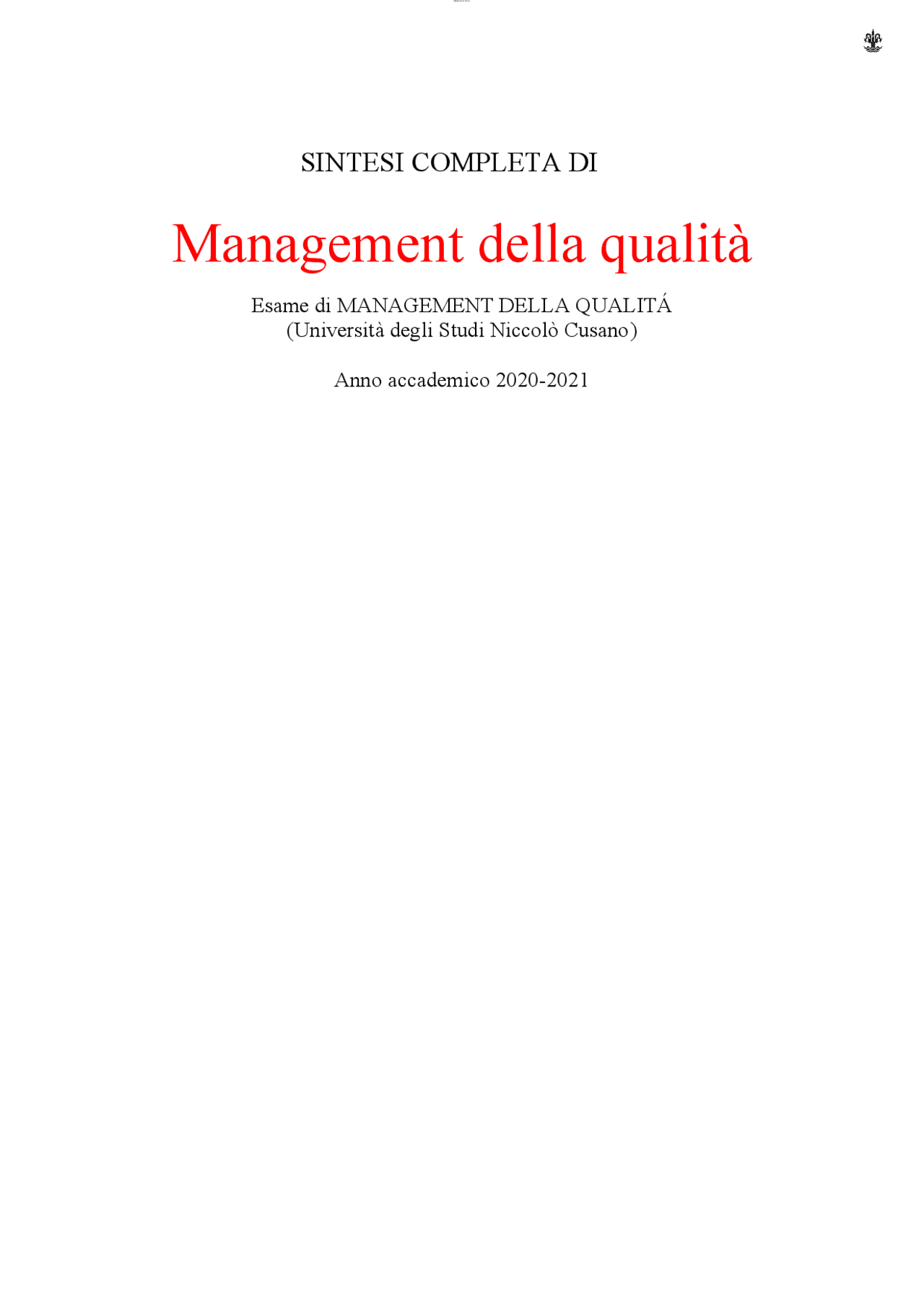 Management Della Qualità Docsity