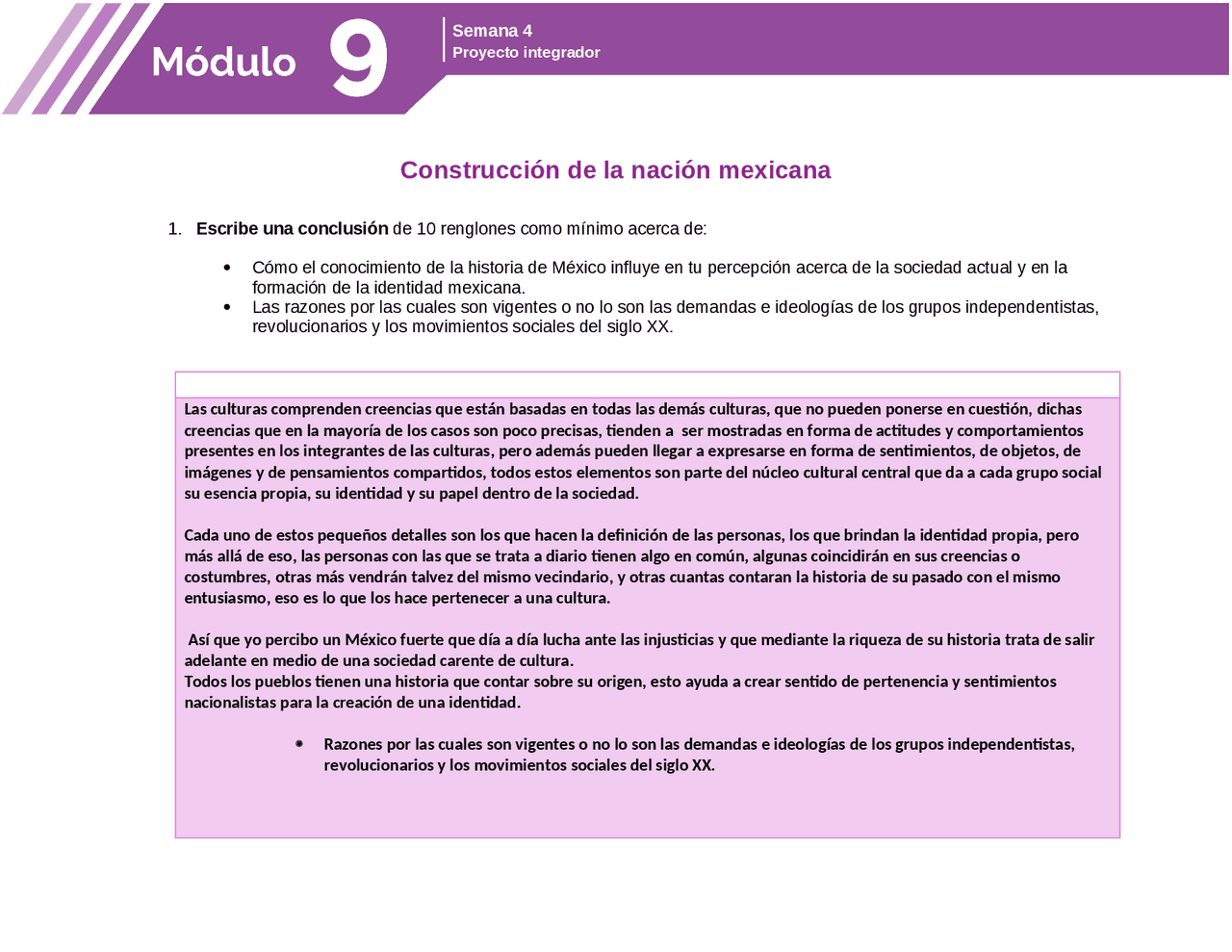 Modulo 9 proyecto integrador | Apuntes de Historia | Docsity