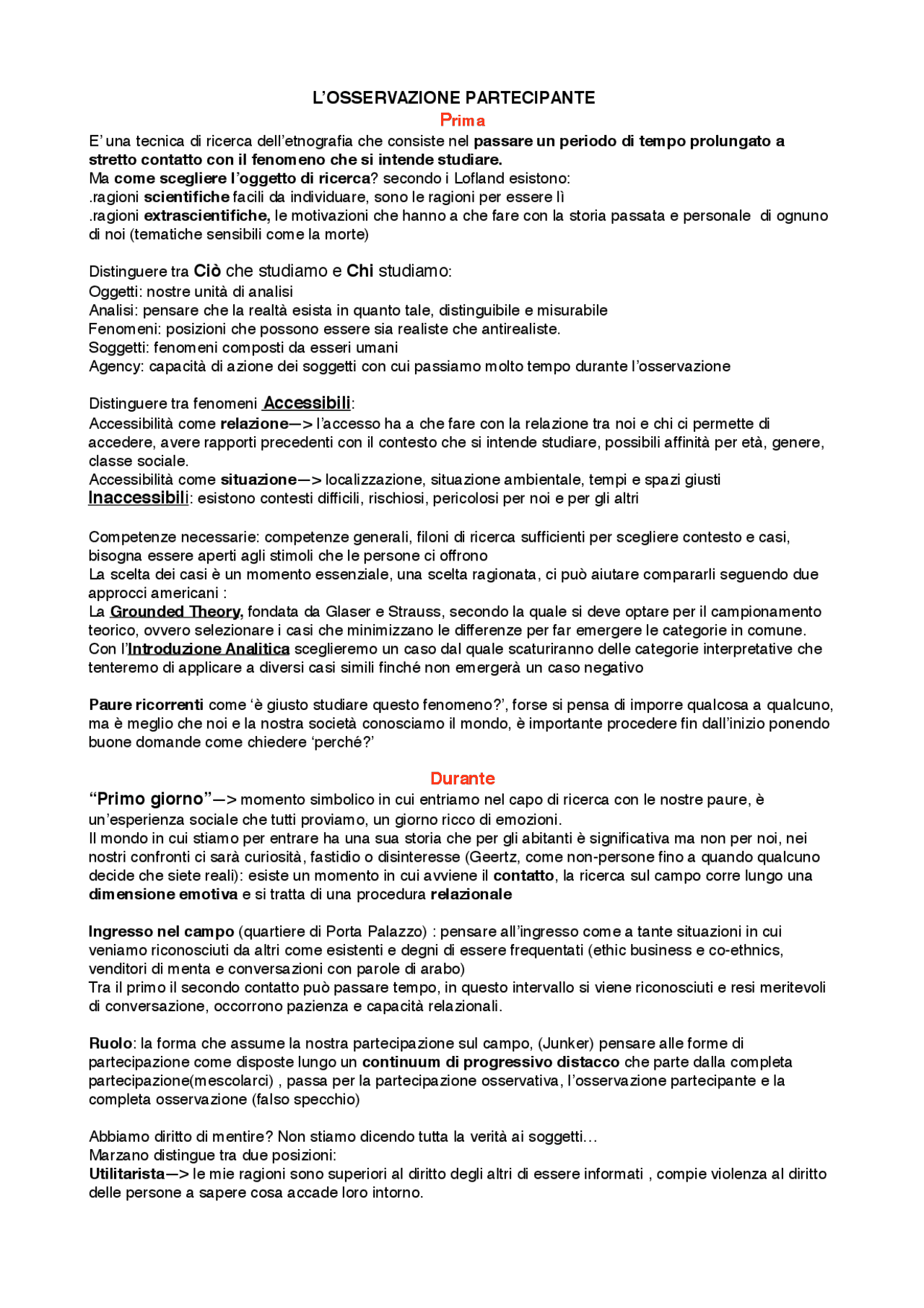 Losservazione Partecipante Riassunto Docsity