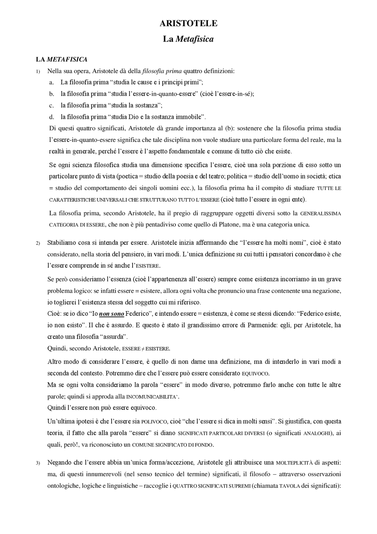 La Metafisica Di Aristotele Appunti Di Filosofia Docsity