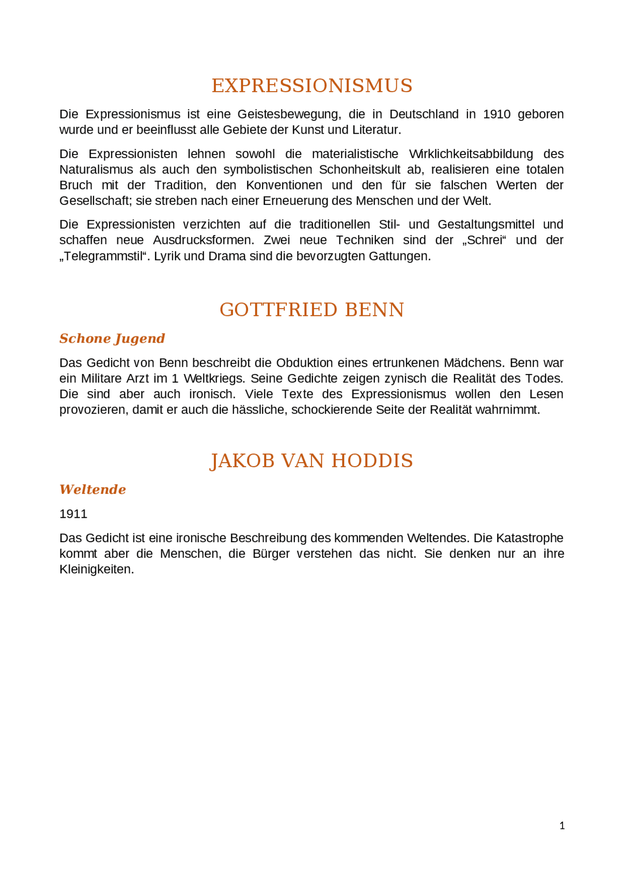 Appunti di letteratura tedesca - Expressionismus, Gottfried Benn, Jakob van Hoddis - Docsity