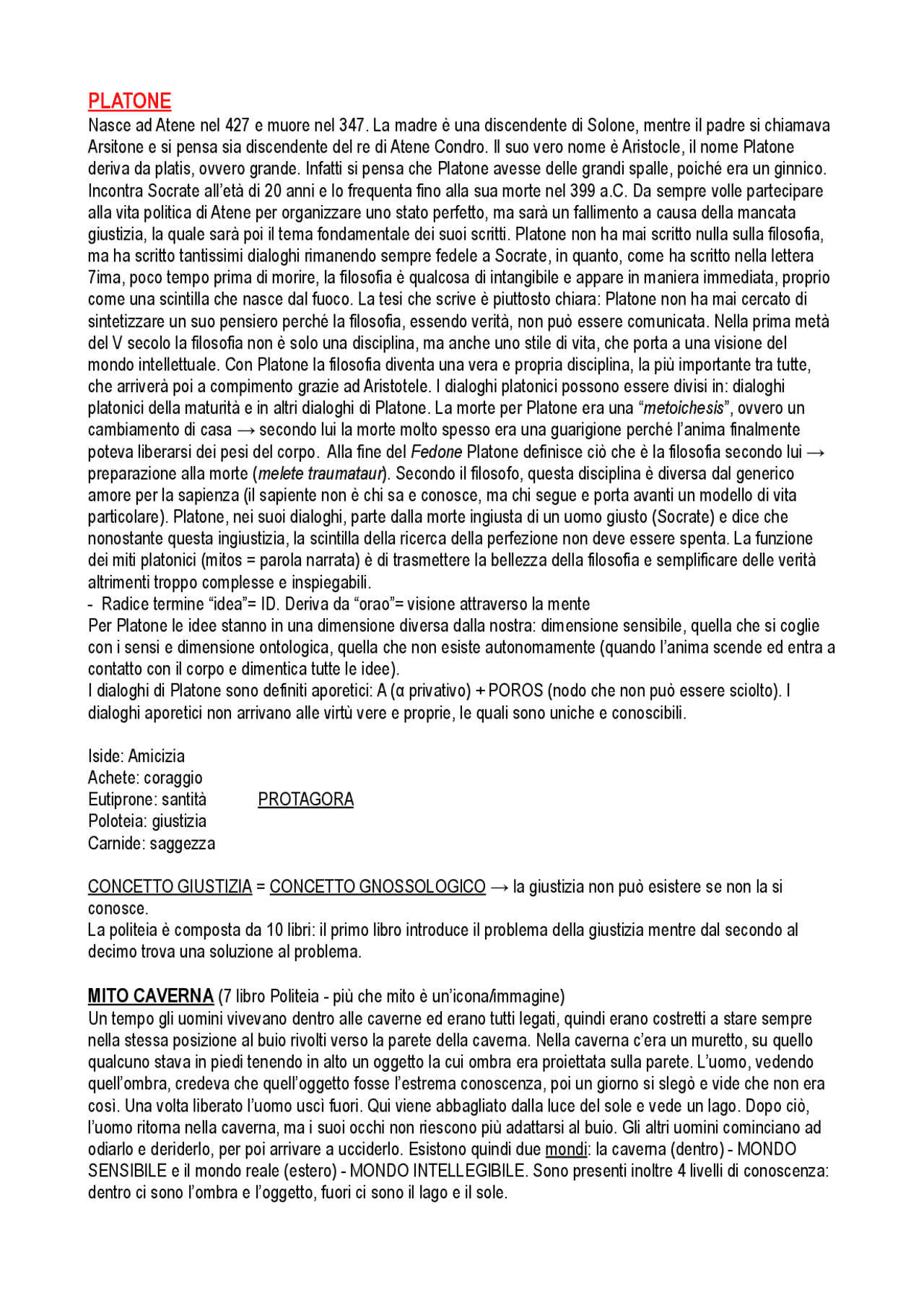 Tutto su Platone: vita, opere, miti - Docsity