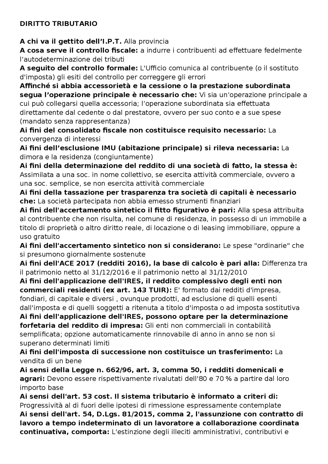 Banca dati Diritto Tributario CFU: 9 | Prove d'esame di Diritto Tributario - Docsity