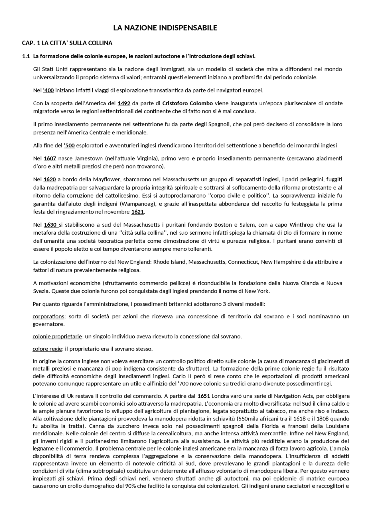 Riassunto del libro la nazione indispensabile - Docsity