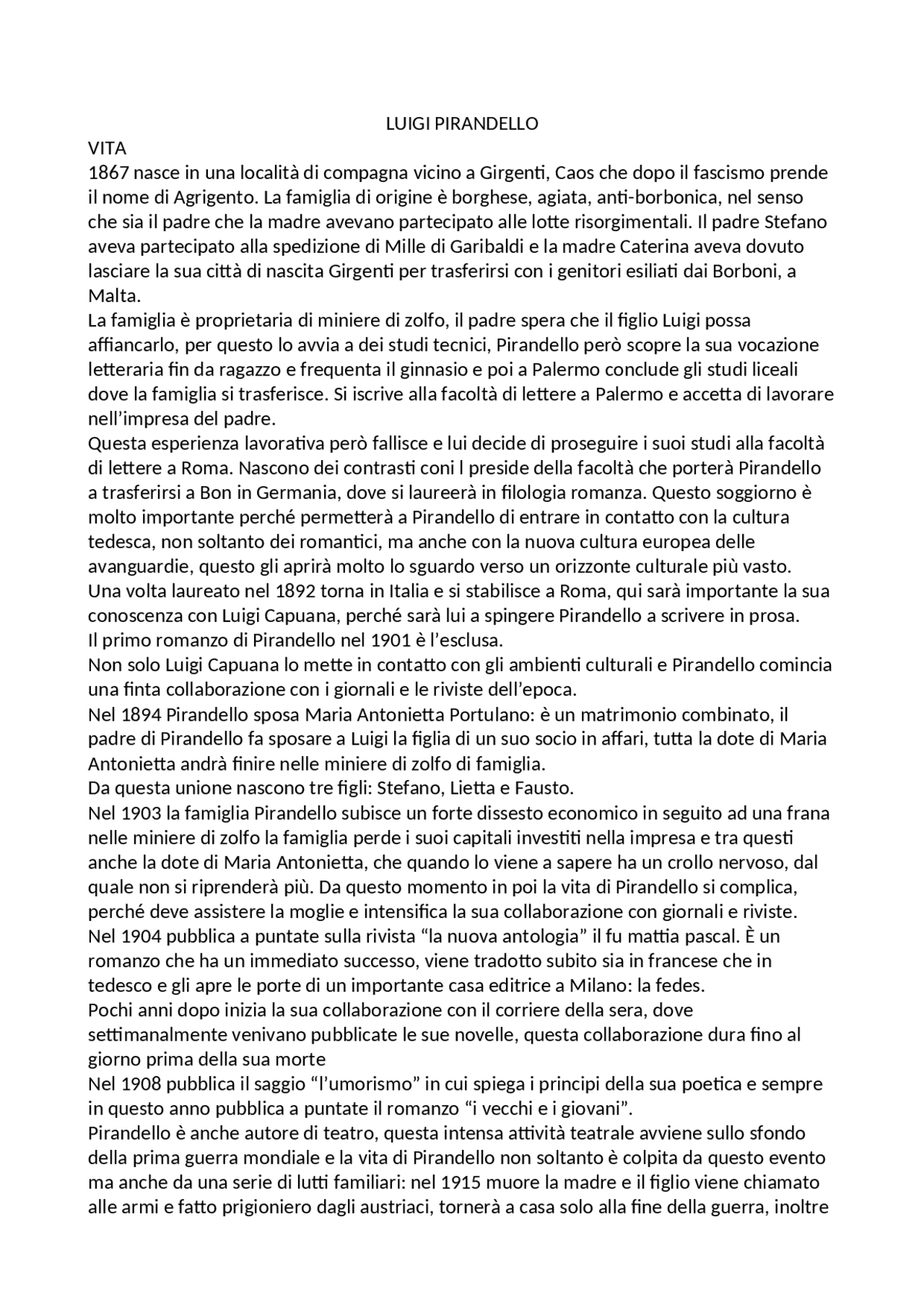 Luigi Pirandello Umorismo Fu Mattia Pascal Uno Nessuno Centomila