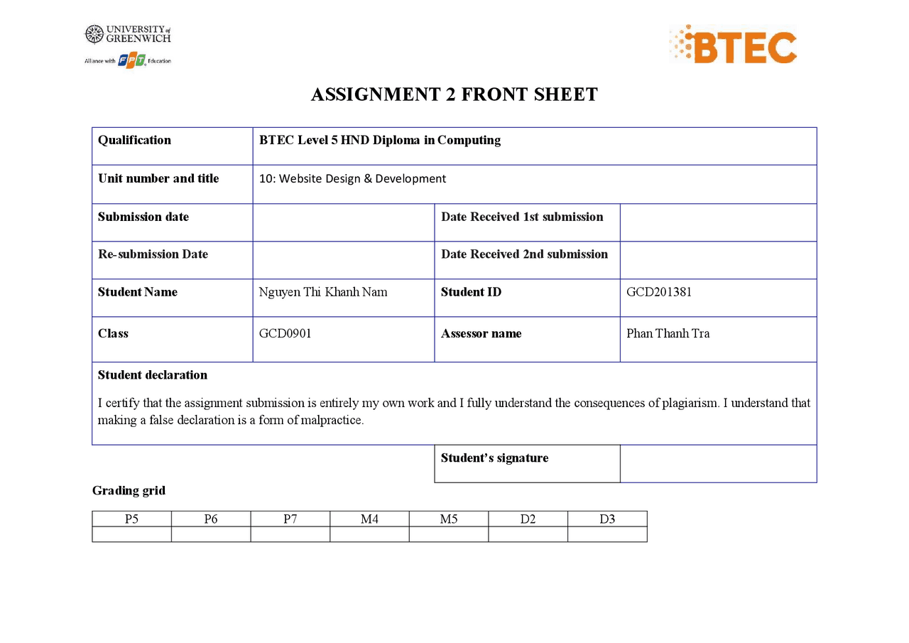 Website Development Assignments Web Design And Development Docsity