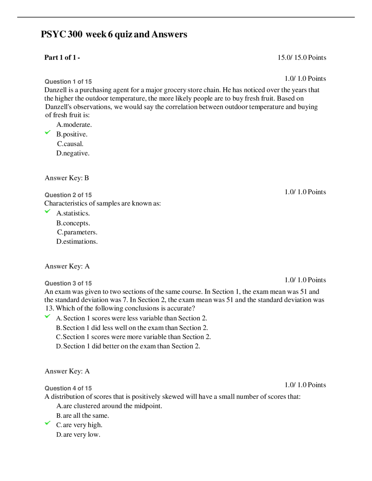 PSYC i300 Week 6 Quiz and Answers Part 1 of 1 | Quizzes Nursing | Docsity