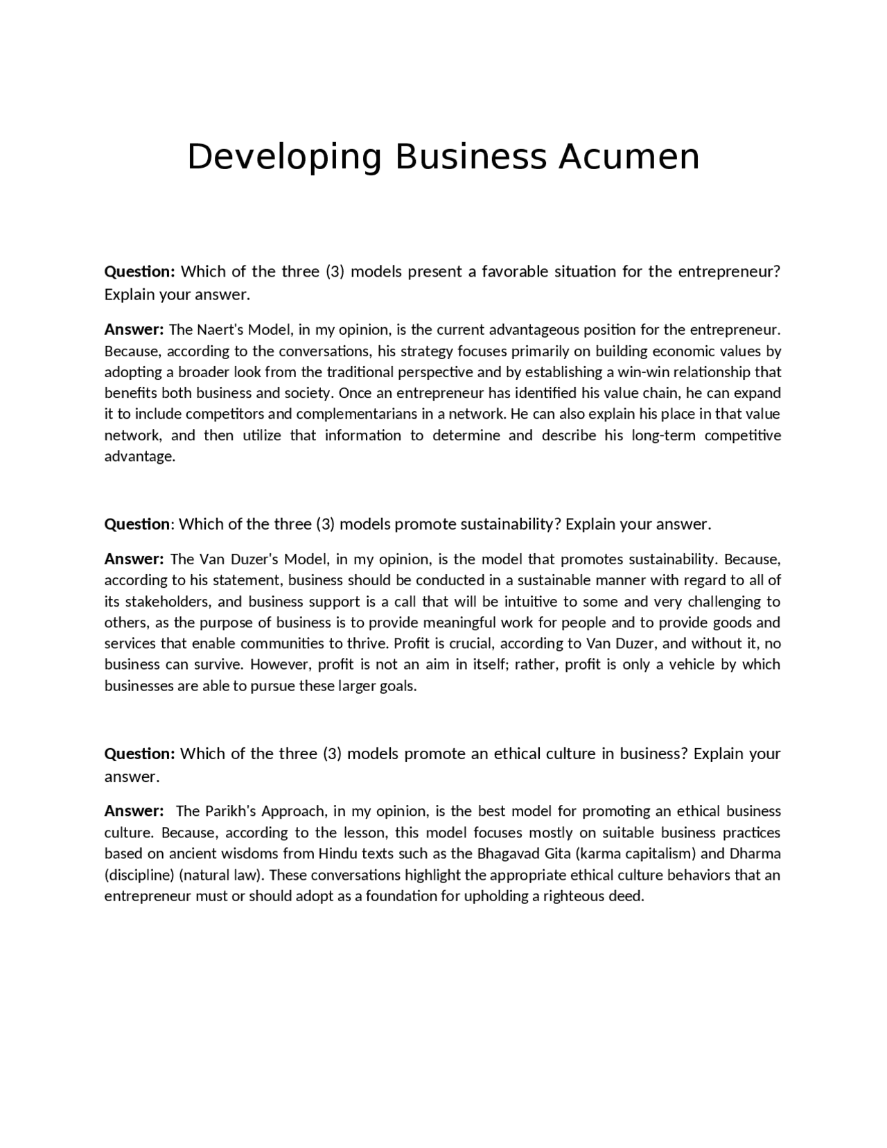 Developing Business Acumen. - Docsity