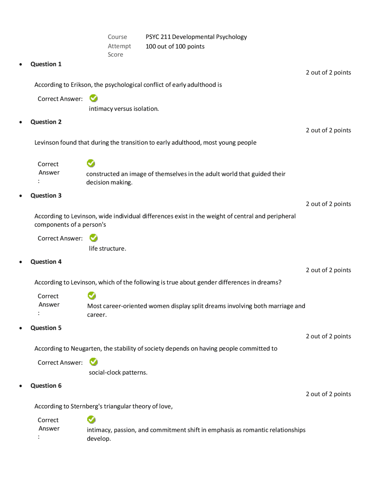 Psyc 211 W6 Exam 6 Ch 13 14questions And Answers Docsity