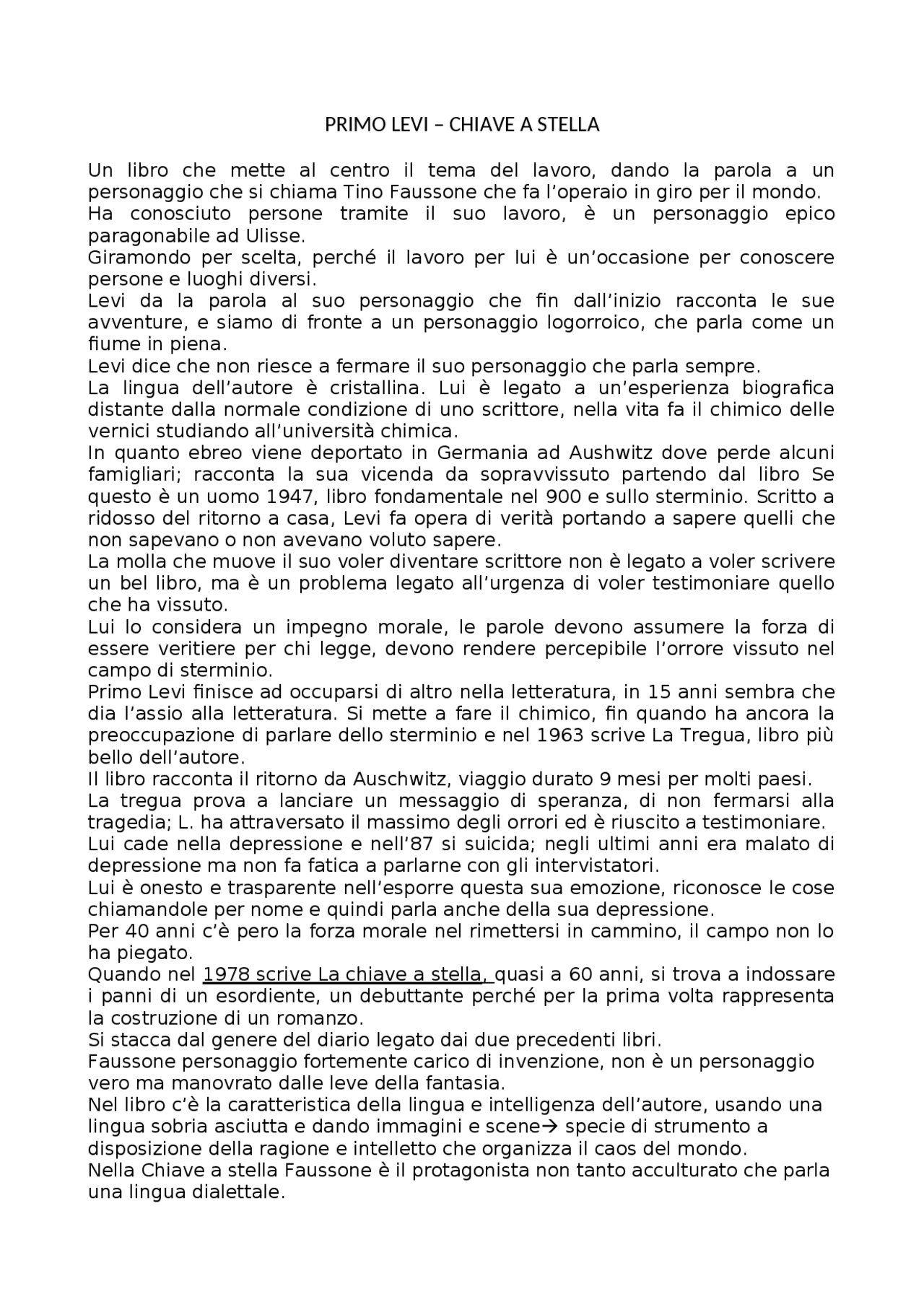 PRIMO LEVI VITA E OPERE | Schemi e mappe concettuali di Letteratura ...