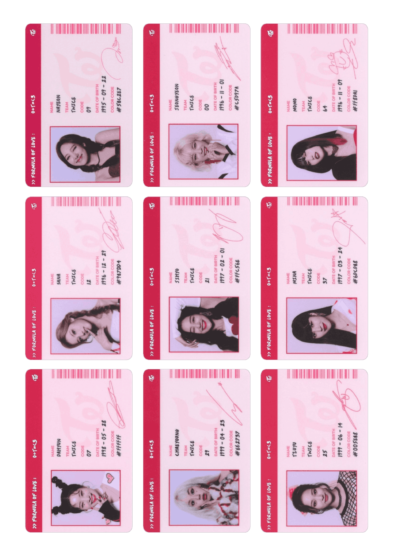 ID cards de twice formula of love - Docsity