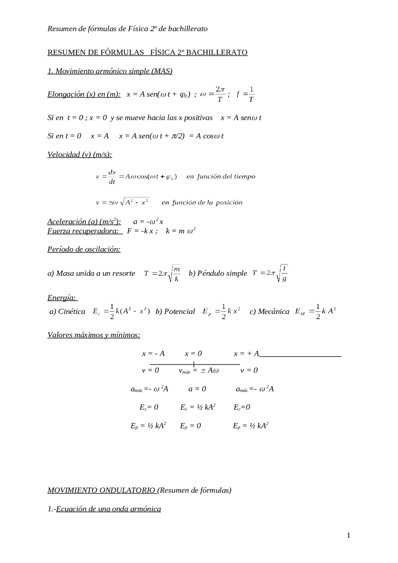 Resumen formulas 2º bach - Docsity