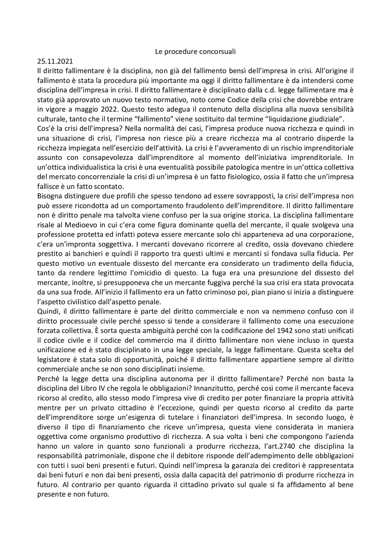 Le Procedure Concorsuali Docsity
