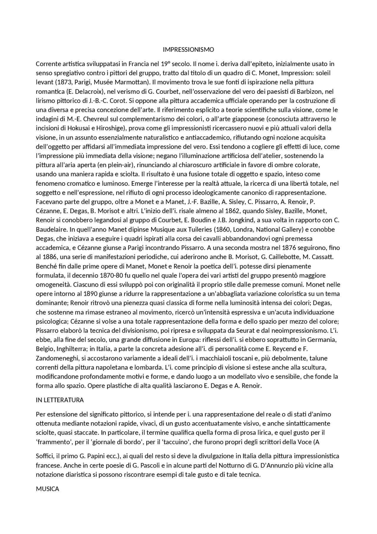 Appunti Sullimpressionismo Docsity