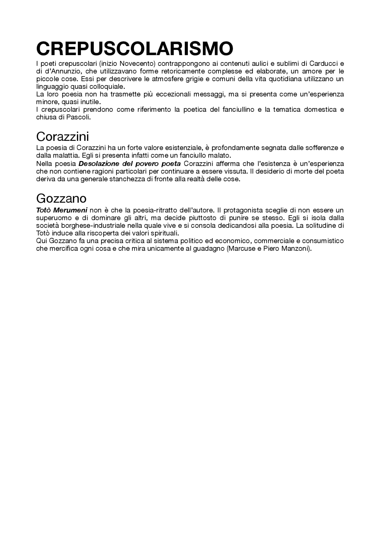 Appunti Sul Crepuscolarismo Docsity