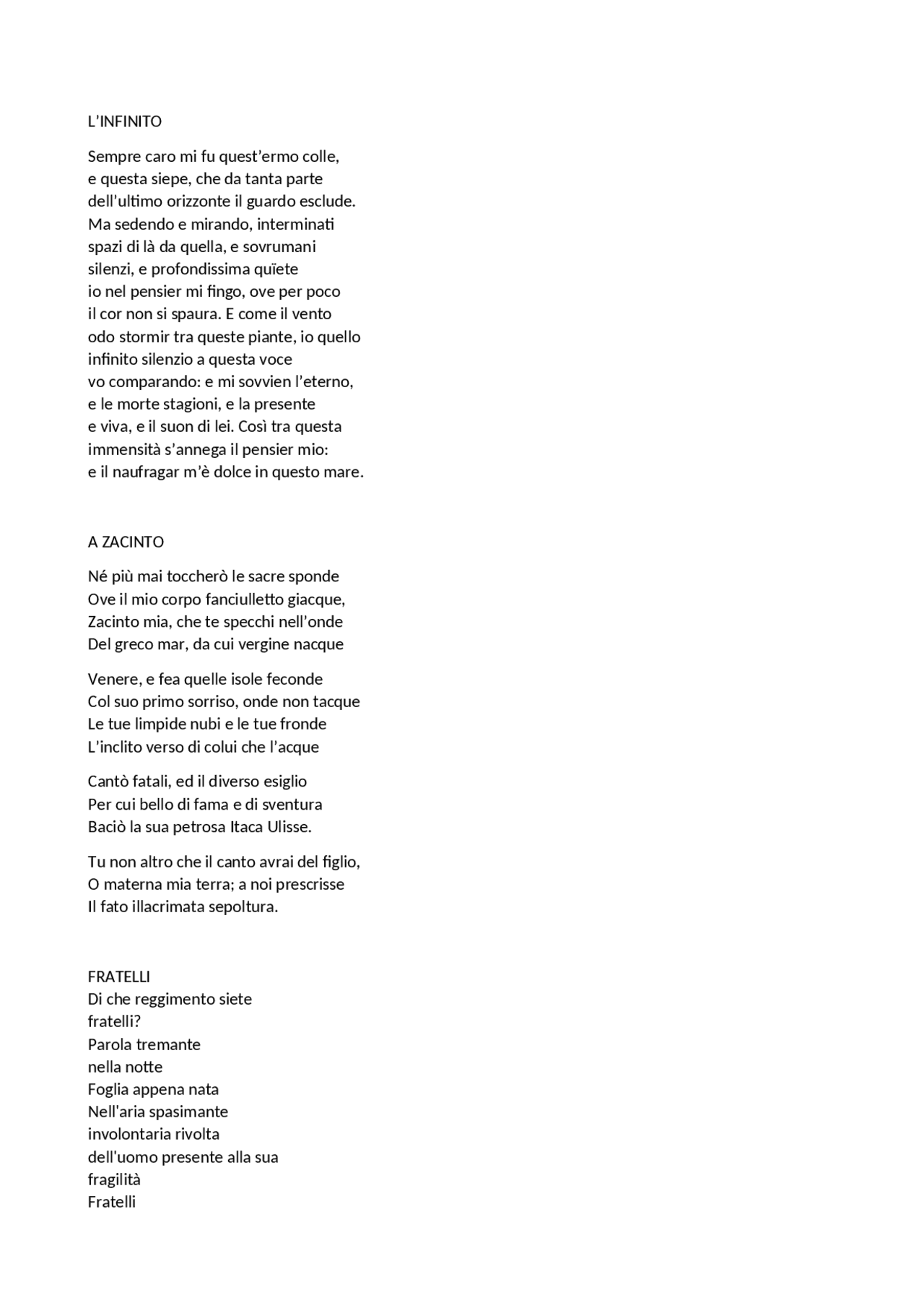 Poesie Foscolo Ungaretti E Leopardi Docsity