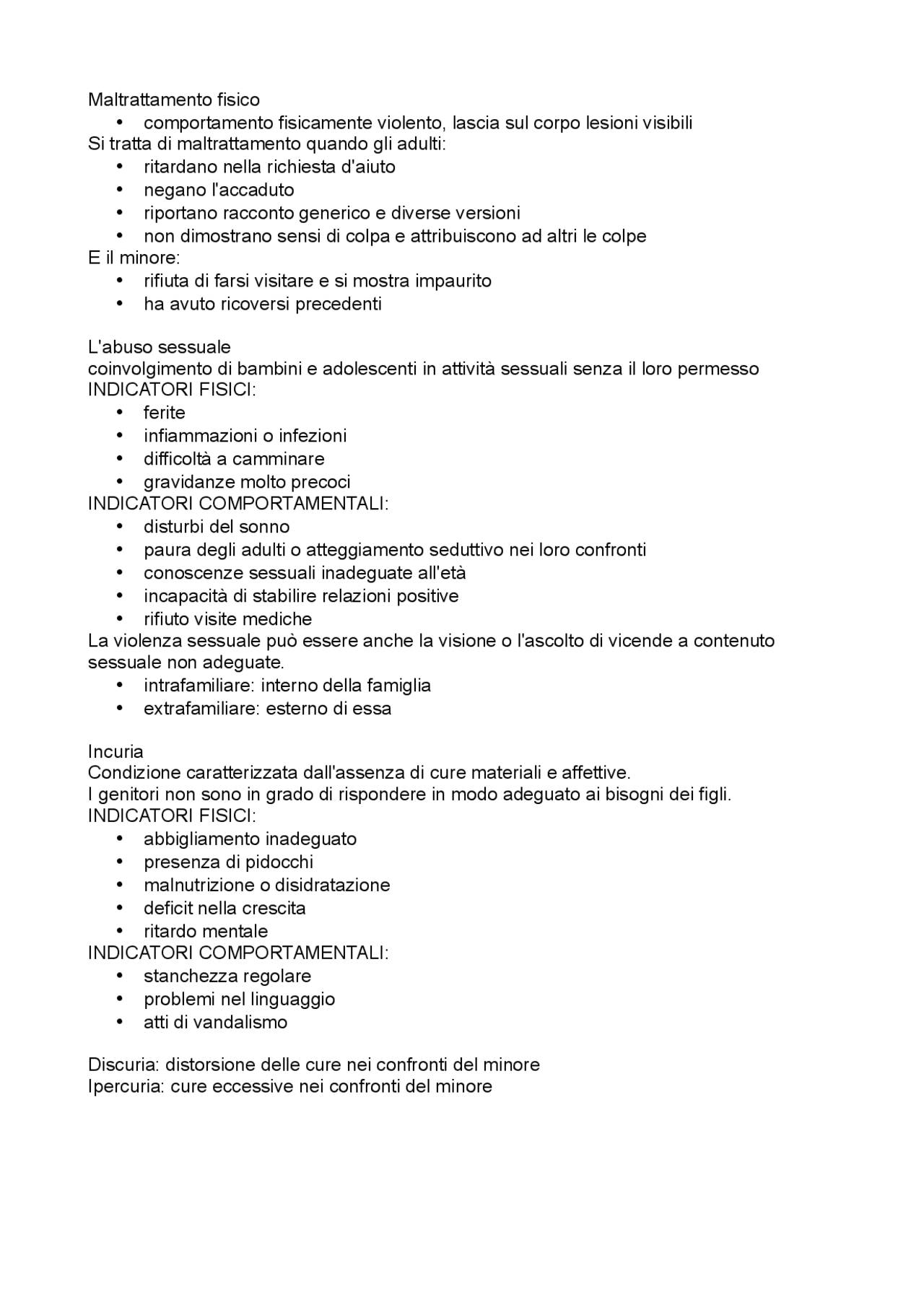 Disagio Minorile E Maltrattamento Fisico Docsity